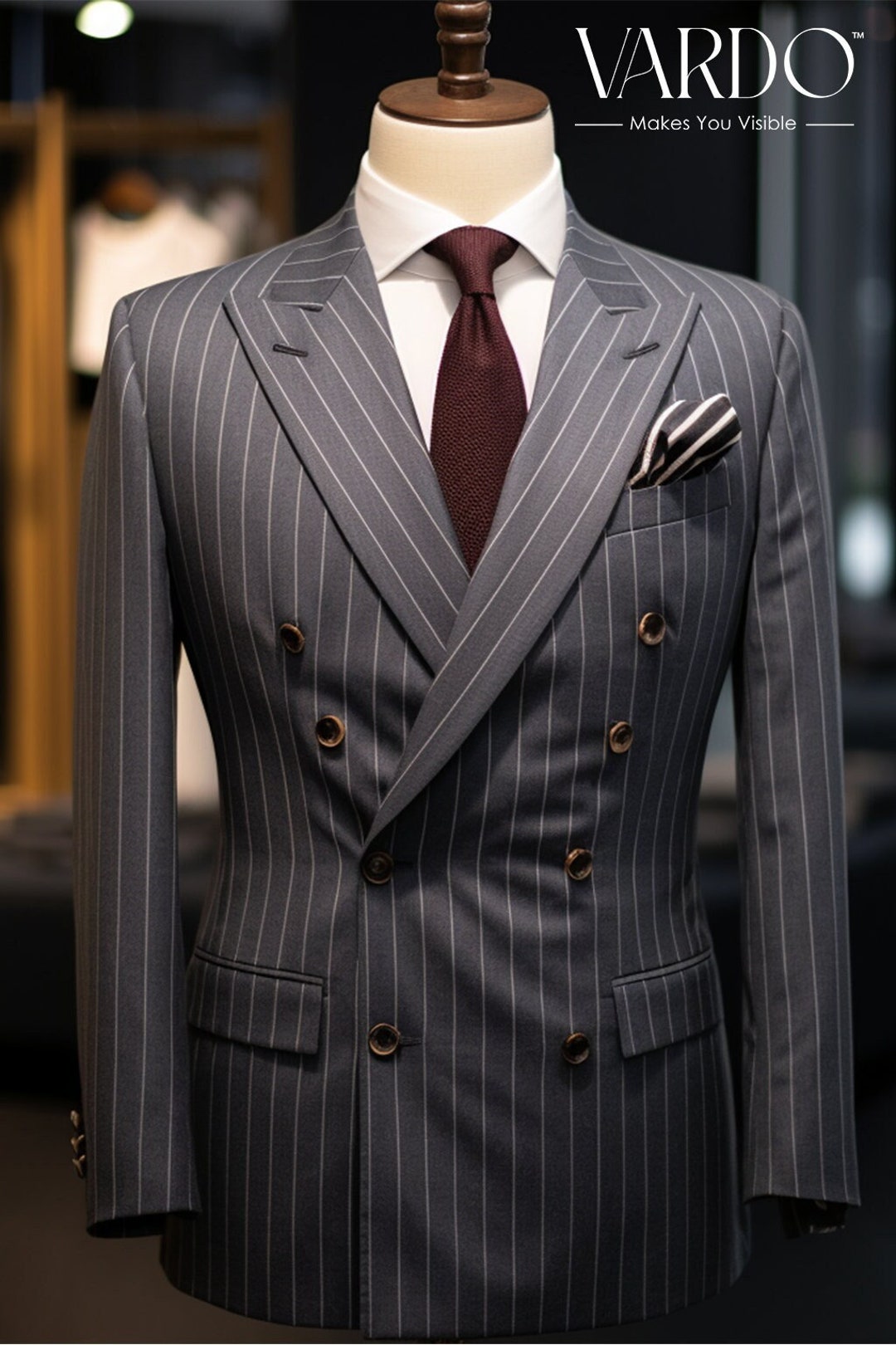 Formal Dark Grey Stripe Double Breasted Suit for Men - Classic Look ...