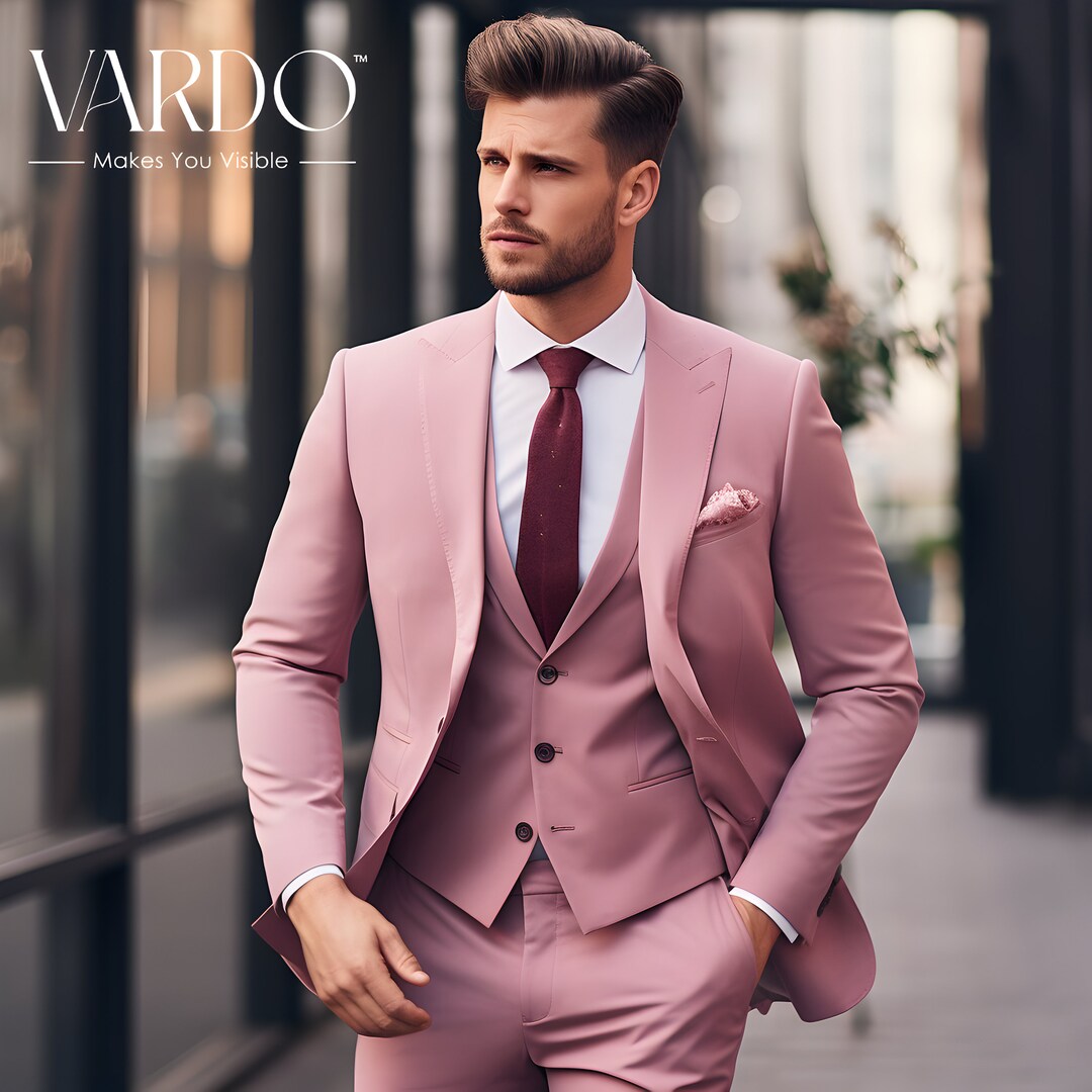 Suits for Men Dusty Rose, Men Suits 3 Piece, Slim Fit Suits, One Button ...