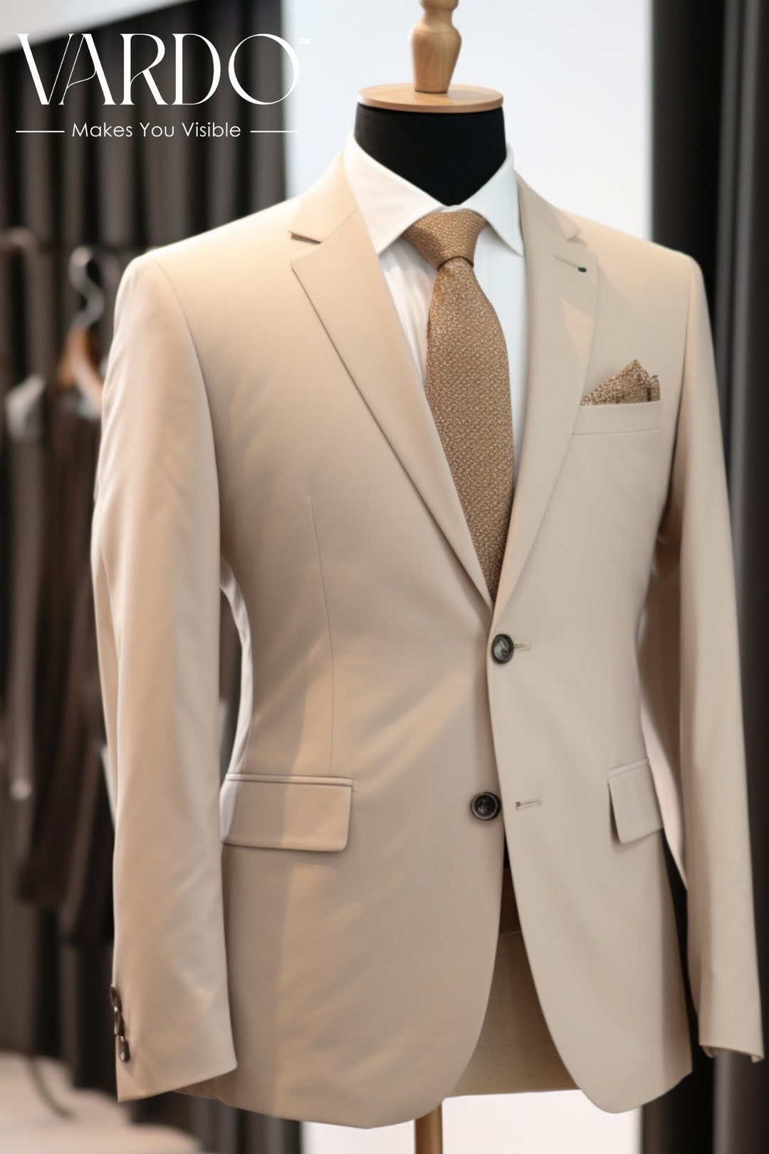 Beige Two Piece Tuxedo Wedding Suits for Men - Bespoke Wedding Suit ...