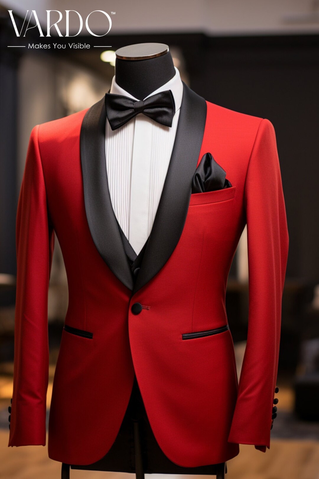 Classic Red Three-piece Suit for Men-elegant Formal Tuxedo Set With ...