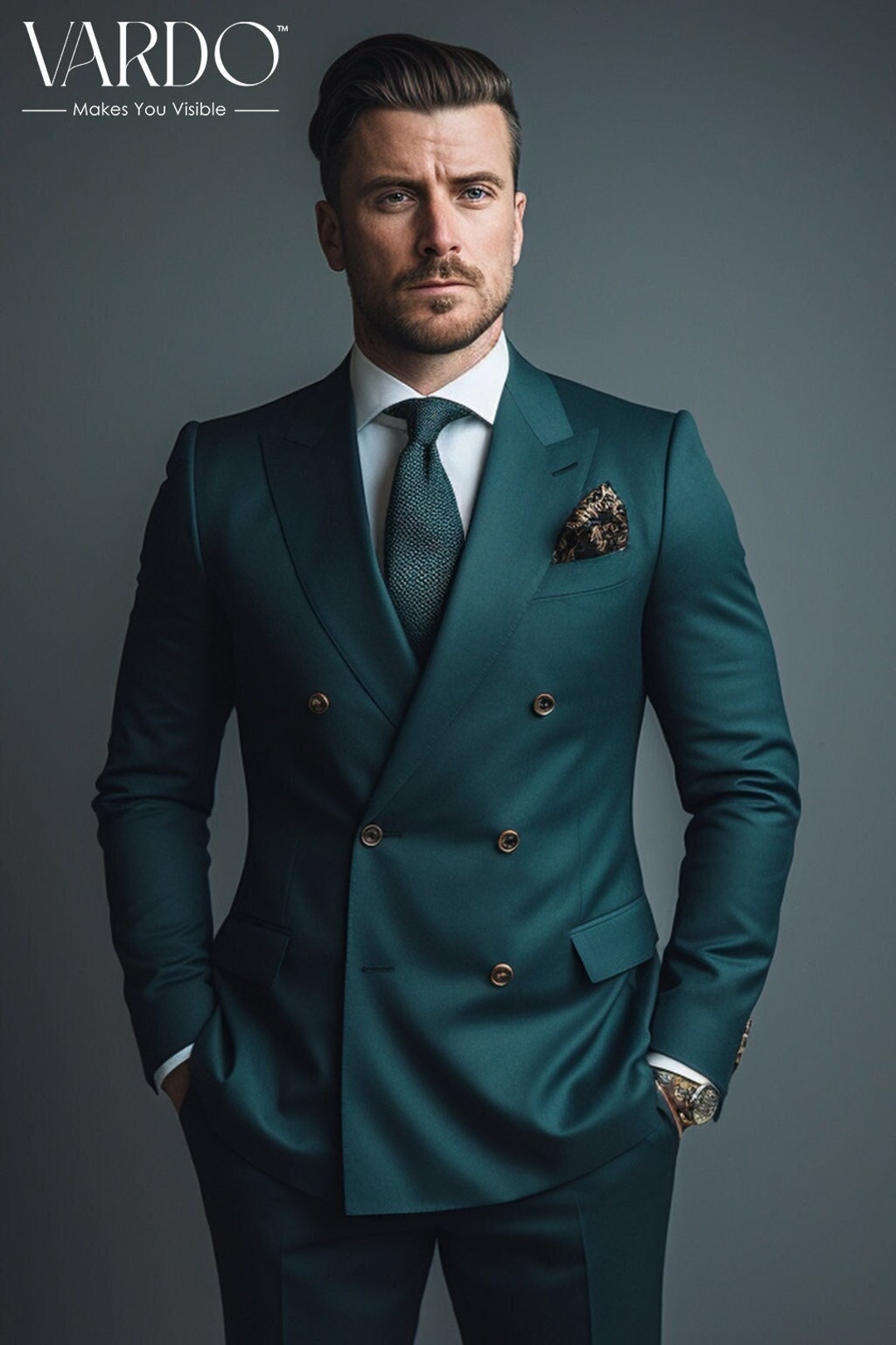 Stylish Teal Double Breasted Suit for Men - Elegant Formalwear for ...