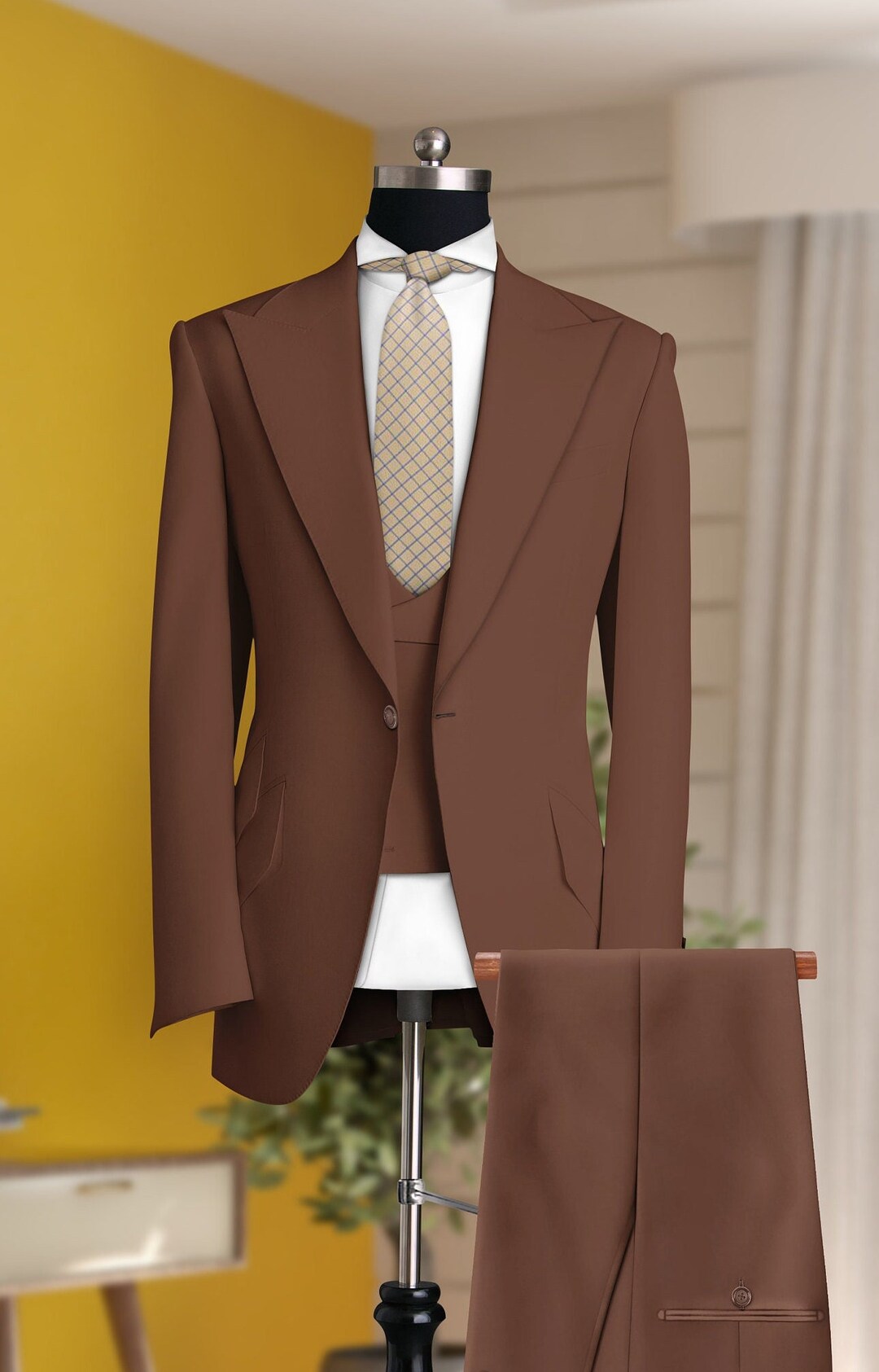 Men Suits, Suits for Men Brown Three Piece Wedding Suit, Formal Fashion ...