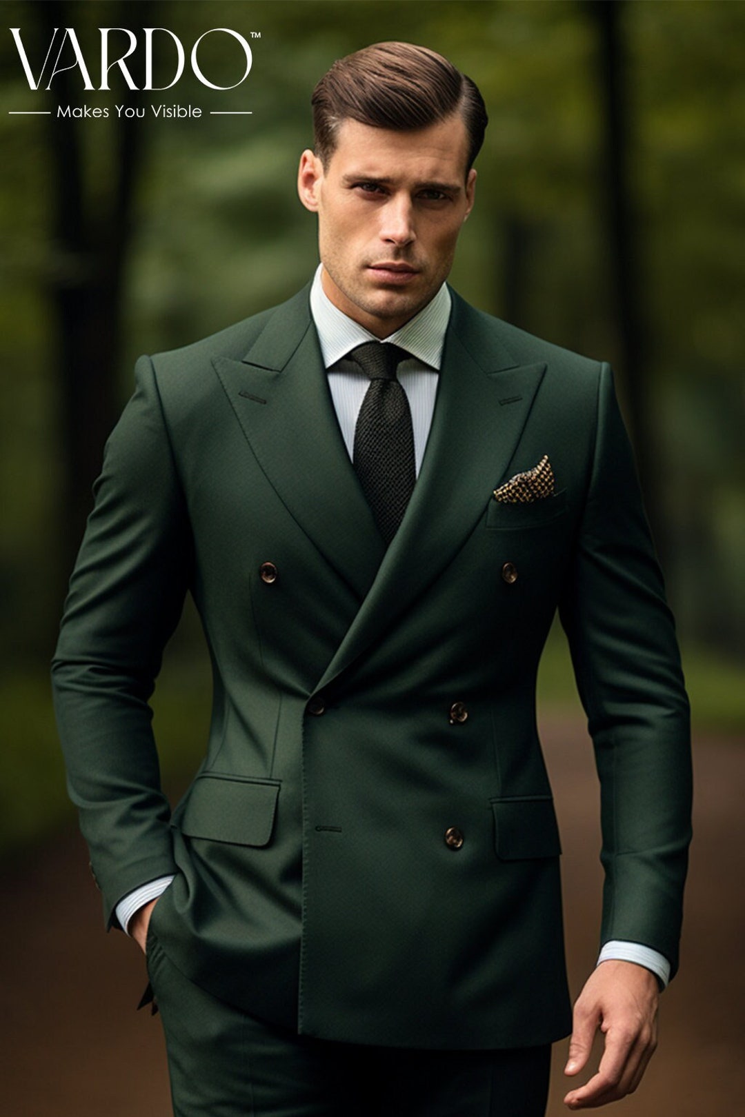 Classic Forest Green Double Breasted Suit for Men - Elegant Formal ...