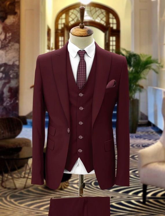Men Suits Marron Three Piece Slim Fit Tuxedo Wedding Suits for - Etsy