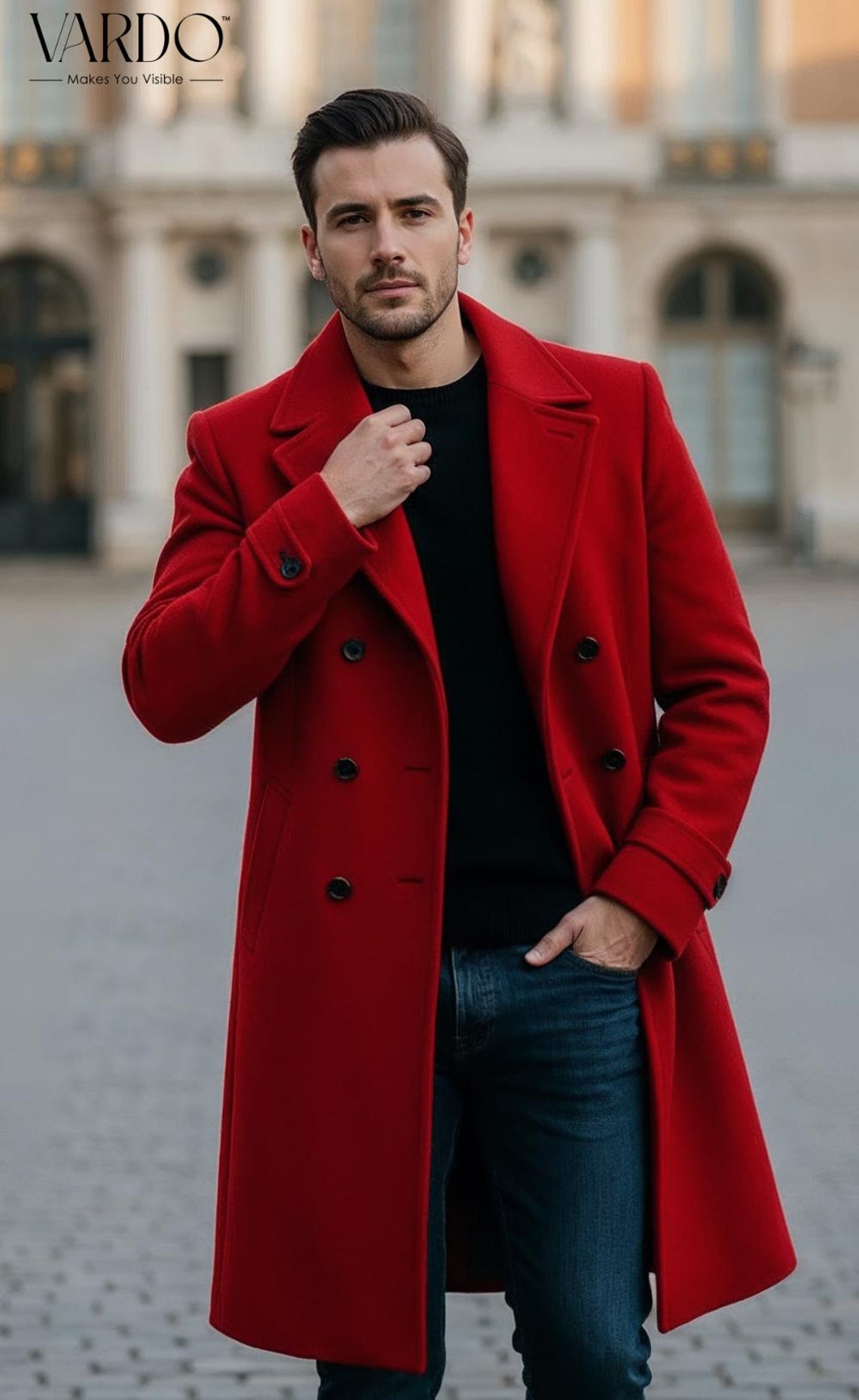Men’s Red Wool Double-breasted Overcoat – the Rising Sun Store X Vardo ...