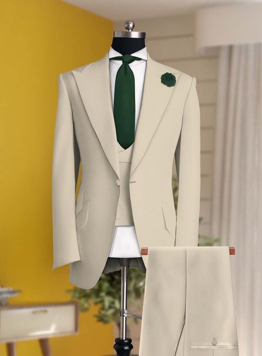 Men Suits, Suits for Men Beige Three Piece Wedding Suit, Formal Fashion ...