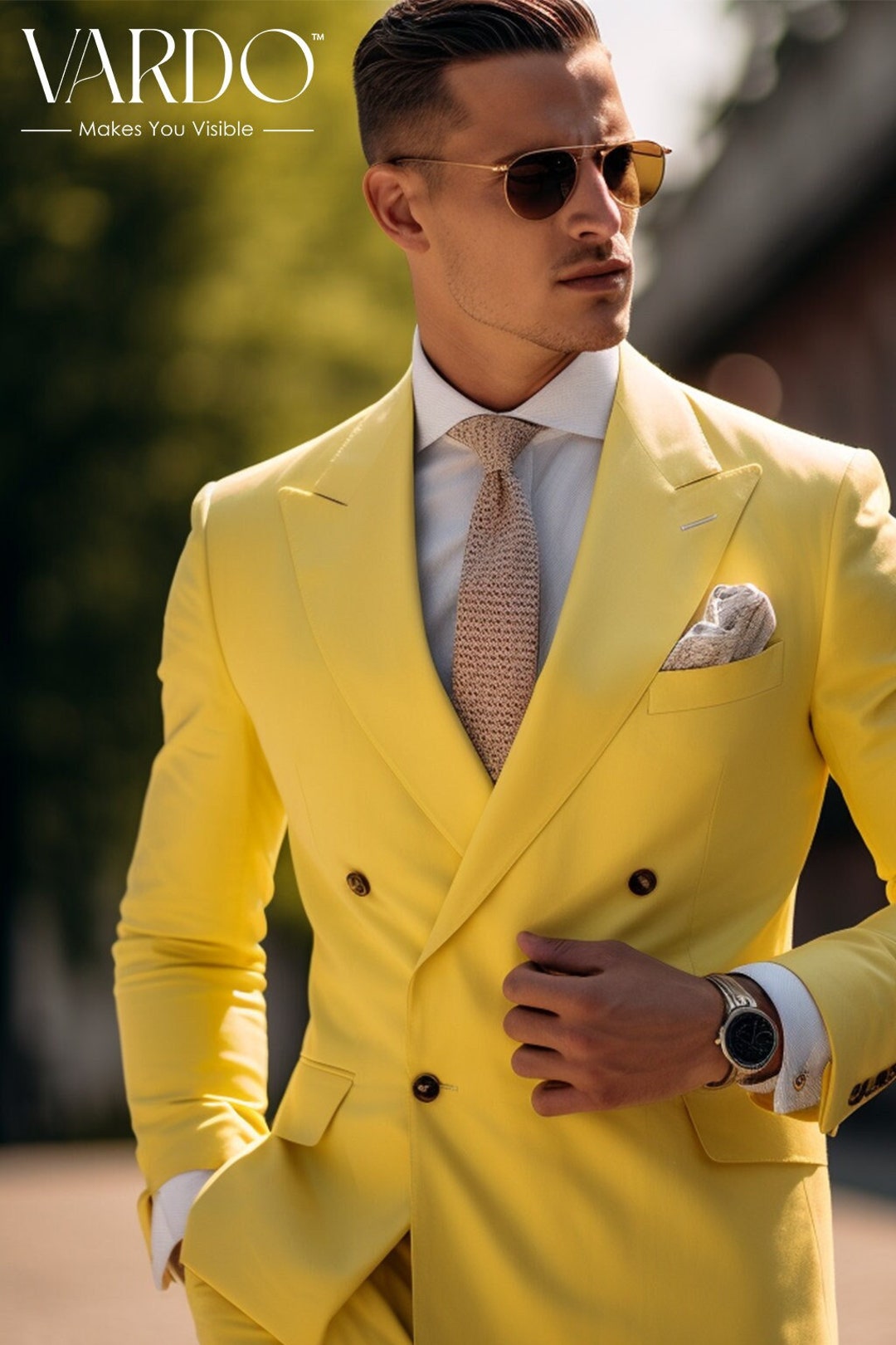 Elegant Style: Men's Light Yellow Double Breasted Suit for Timeless ...