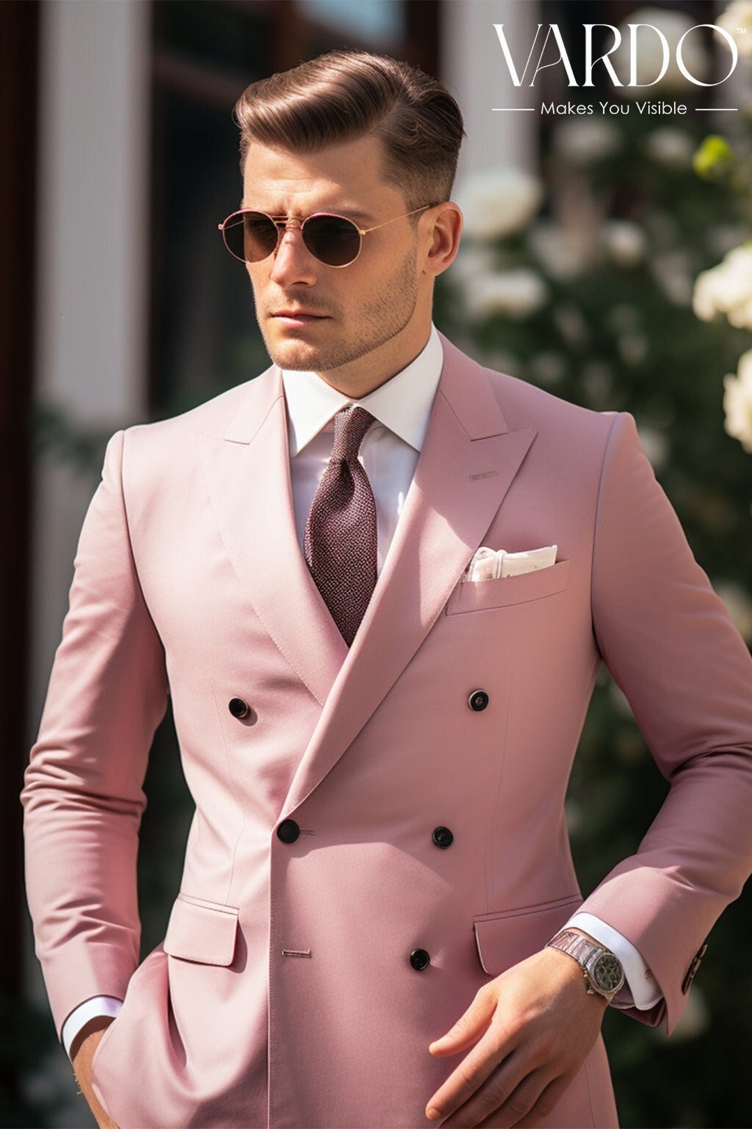 Dusty Rose Double Breasted Suit for Men - Premium Men's Wedding Suit - Tailored Fit, the Rising ...