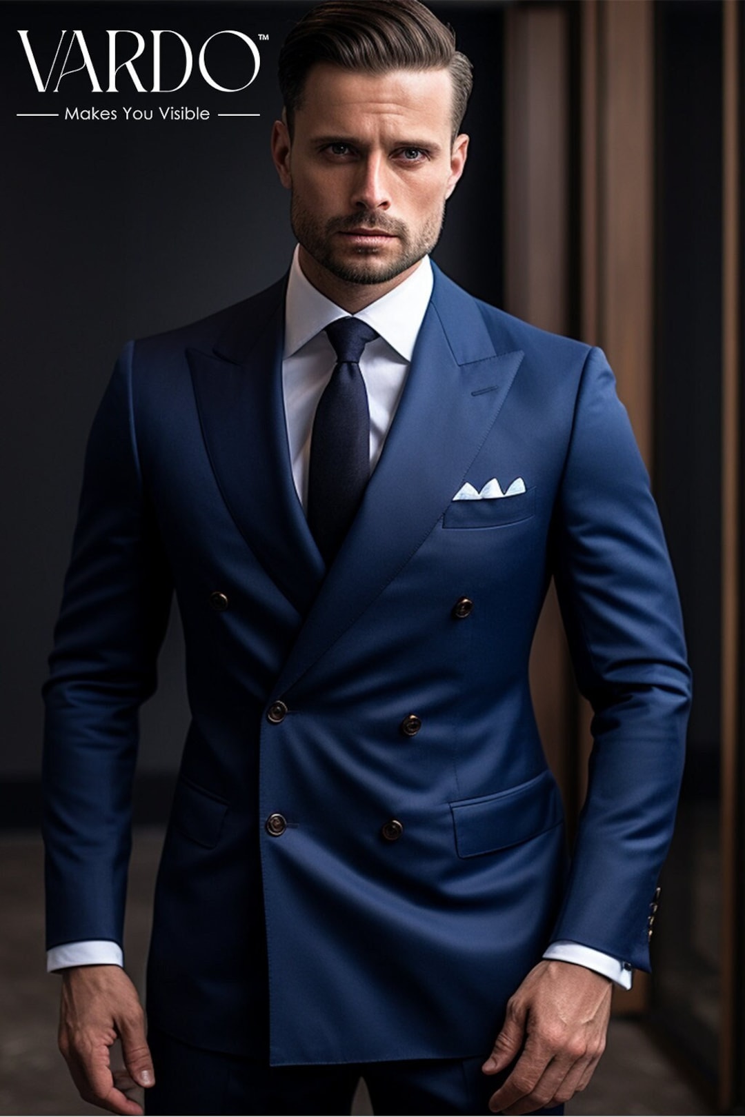 Dark Blue Double Breasted Suit - Premium Men's Wedding Suit - Tailored ...