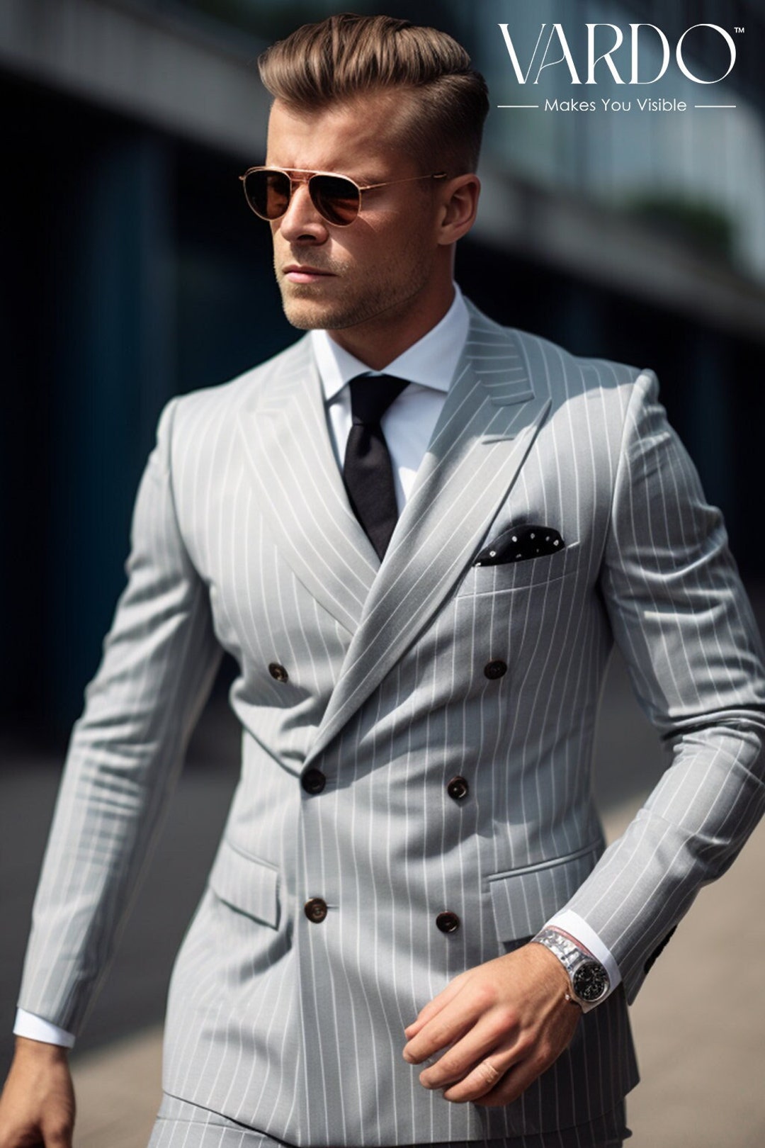 Men's Light Grey Stripe Double Breasted Suit Classic - Etsy