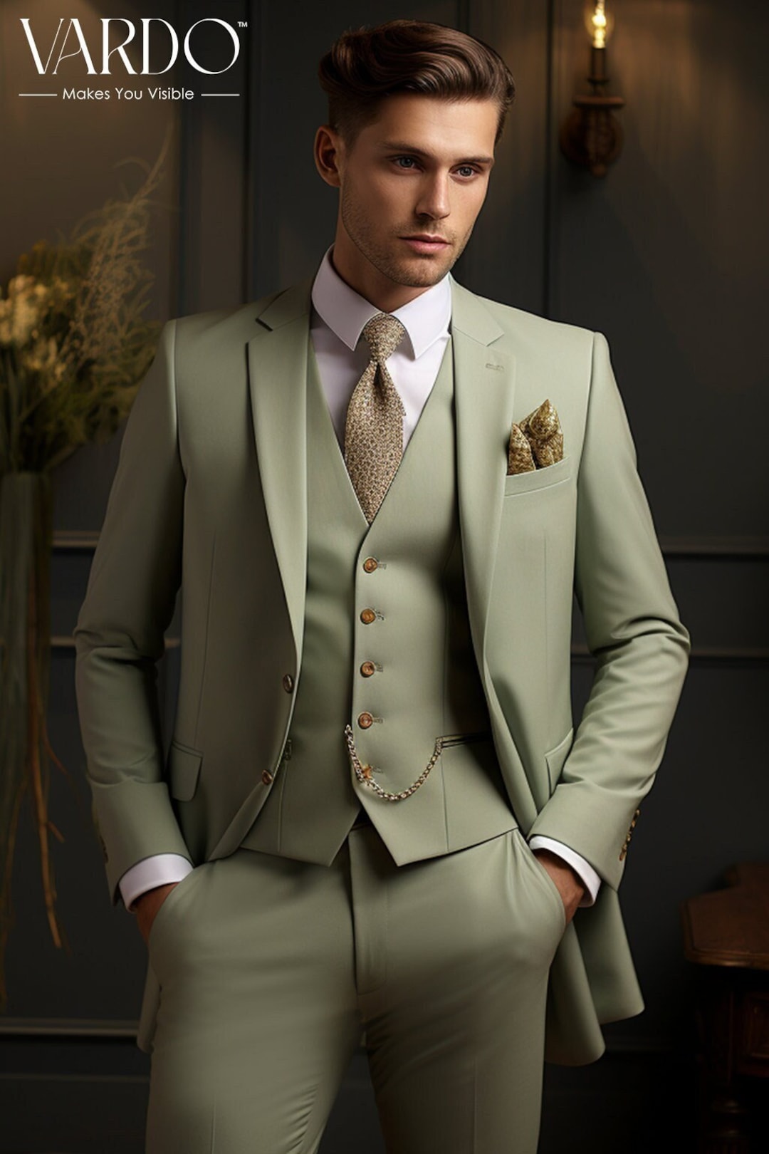 Sophisticated Sage Green Three Piece Suit for Men | Premium Quality ...