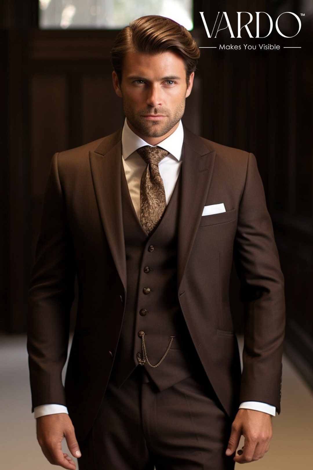 Dark Brown Three Piece Suit - Premium Men's Wedding Suit - Tailored Fit ...