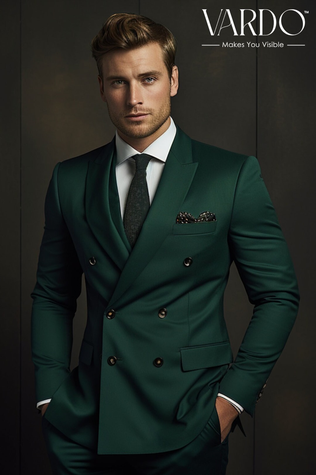 Elegant Dark Green Double Breasted Suit Premium Men's - Etsy
