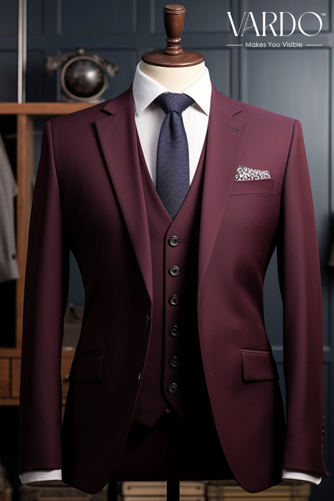 Men’s Burgundy 3 Piece Suit – Slim Fit Wedding and Formal Wear - Etsy