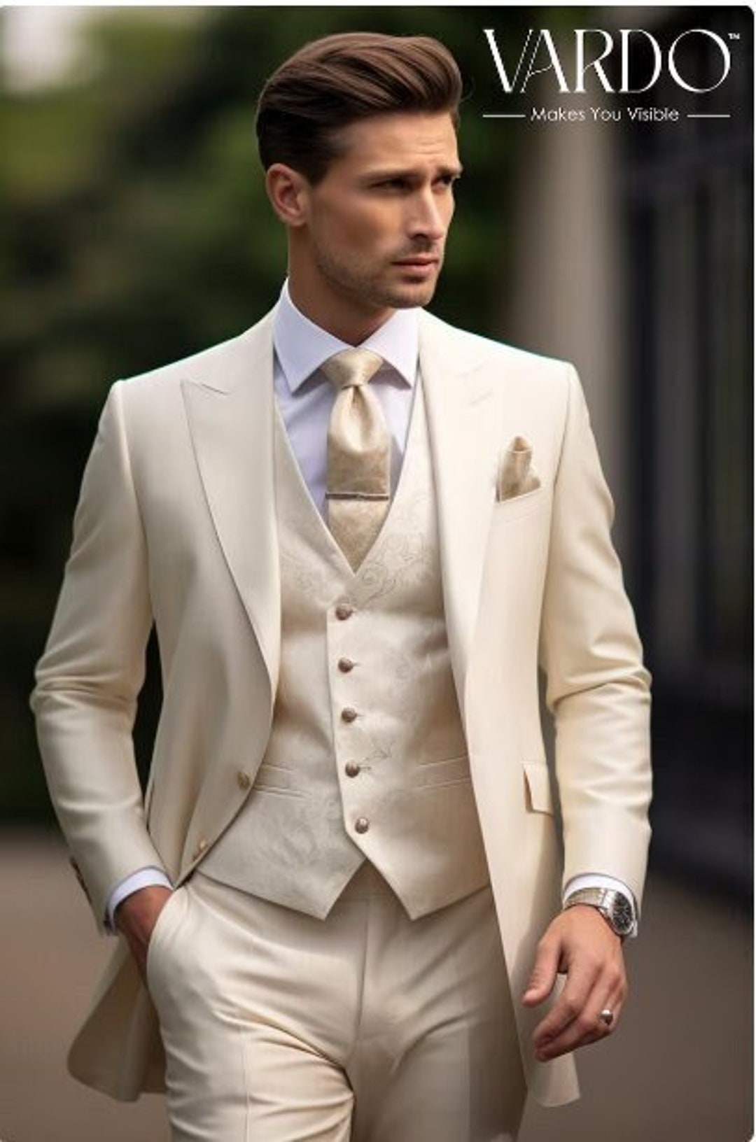 Classic Elegance: Men's Cream Tuxedo Suit Tailored Suit-the Rising Sun ...