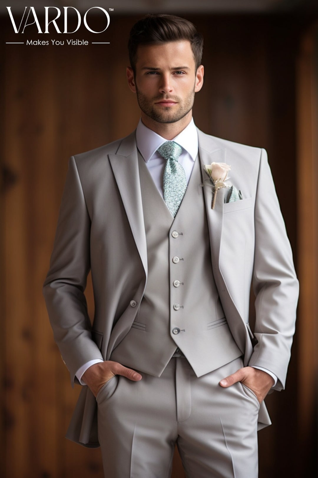 Light Grey Three Piece Suit: Slim Fit Wedding & Business Attire - Etsy