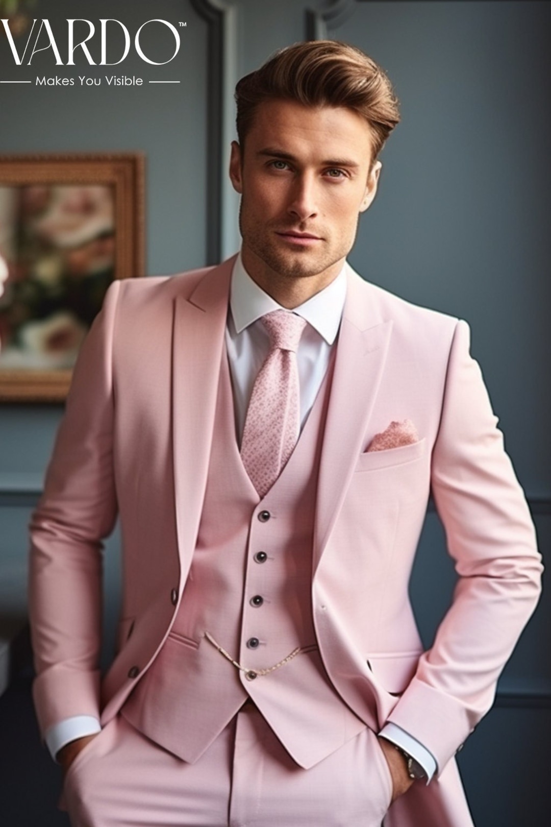 Tailored Men's Light Pink Three Piece Suit for Men - Pastel Pink ...