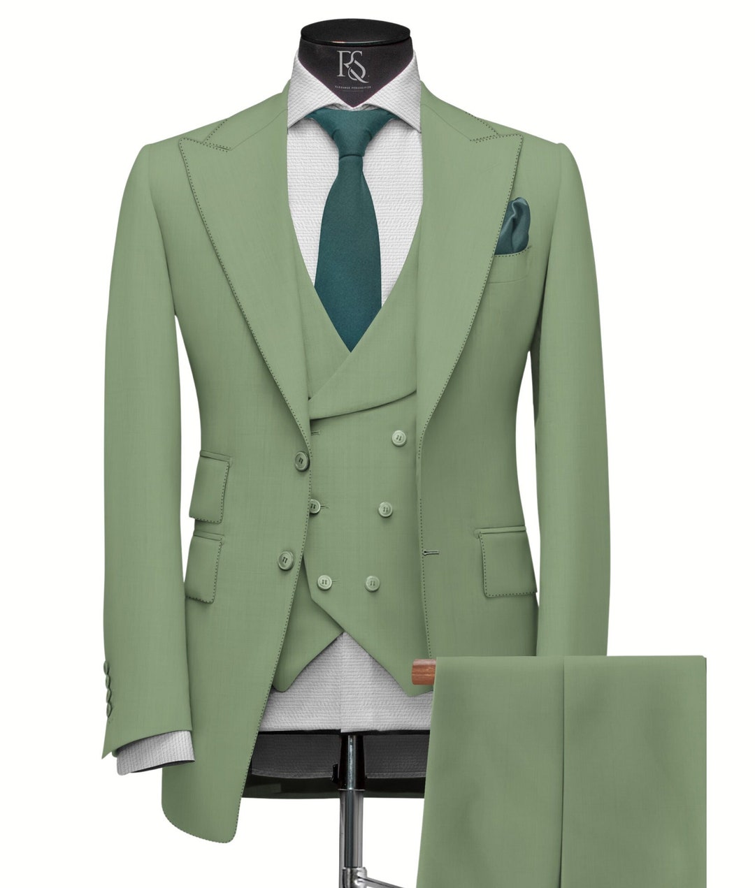 Sage Green Three-piece Men's Wedding Suit - Slim Fit, Italian Terry Rayon, Customizable - Etsy