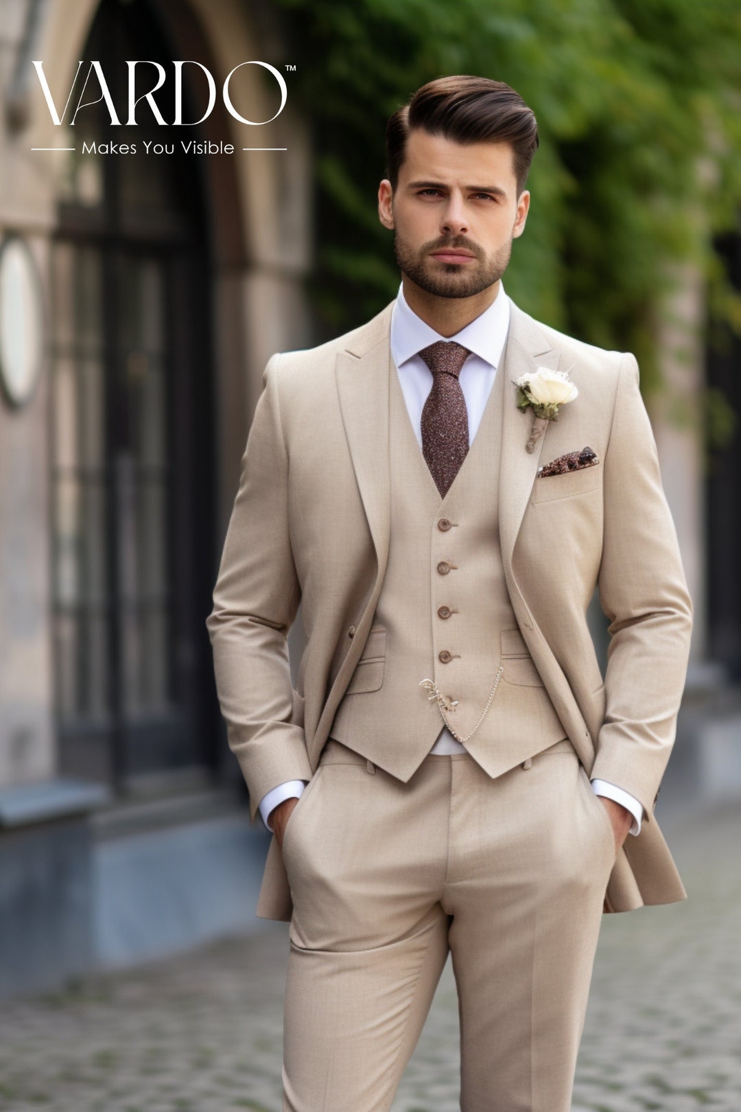 Men's Classic Beige 3-piece Suit Tailored Elegance for Modern Gentlemen Dapper Business & Event ...