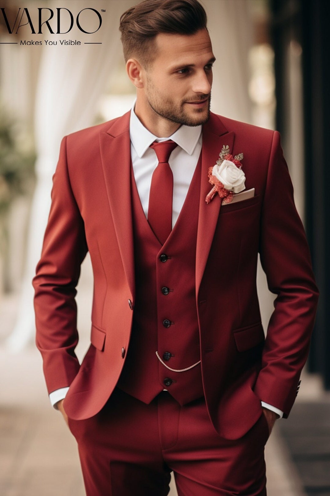Elite Red Three Piece Suit Sophisticated Style the Rising Sun Store ...