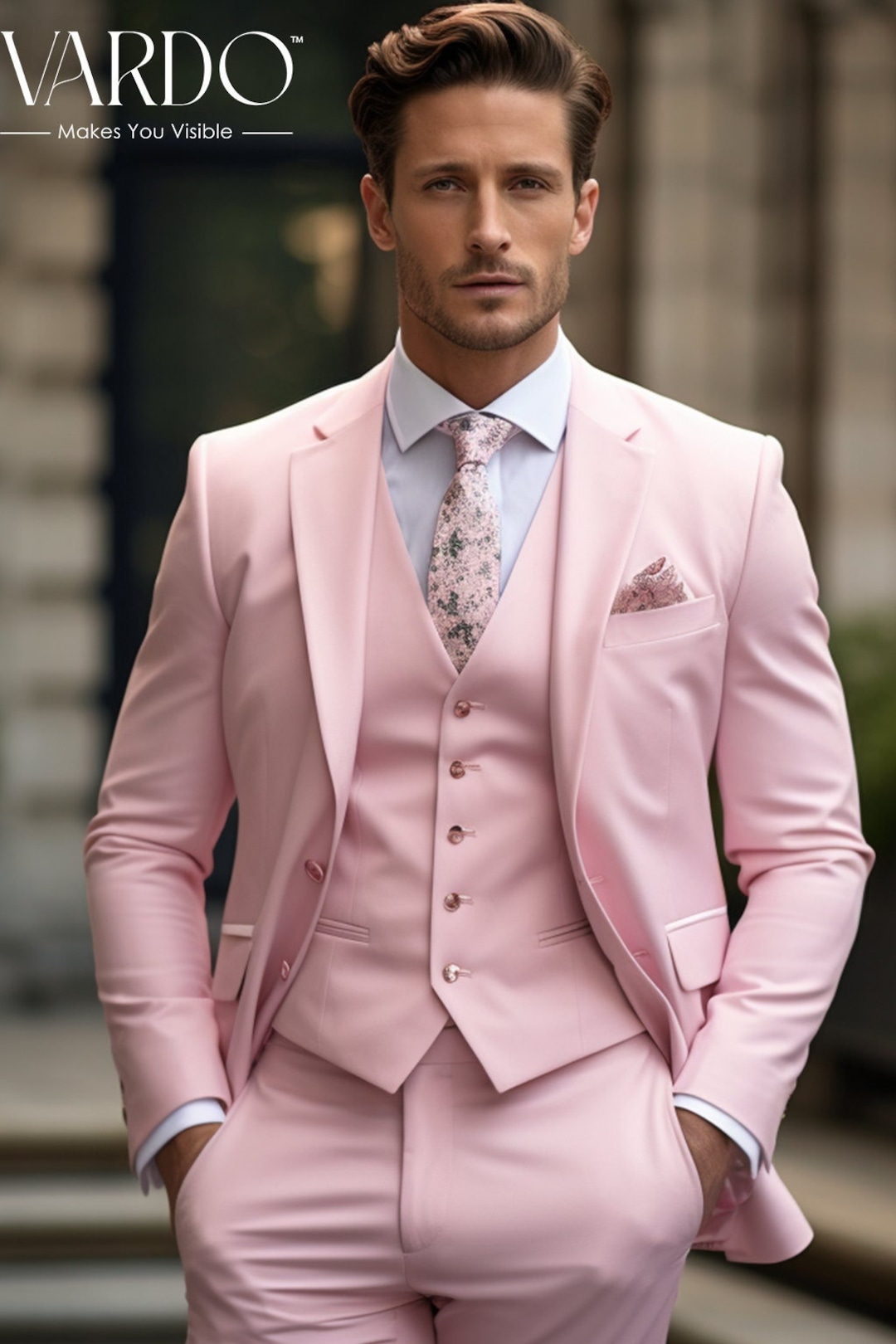 Elegant Light Pink Three Piece Suit for Men - Stylish Wedding Attire ...
