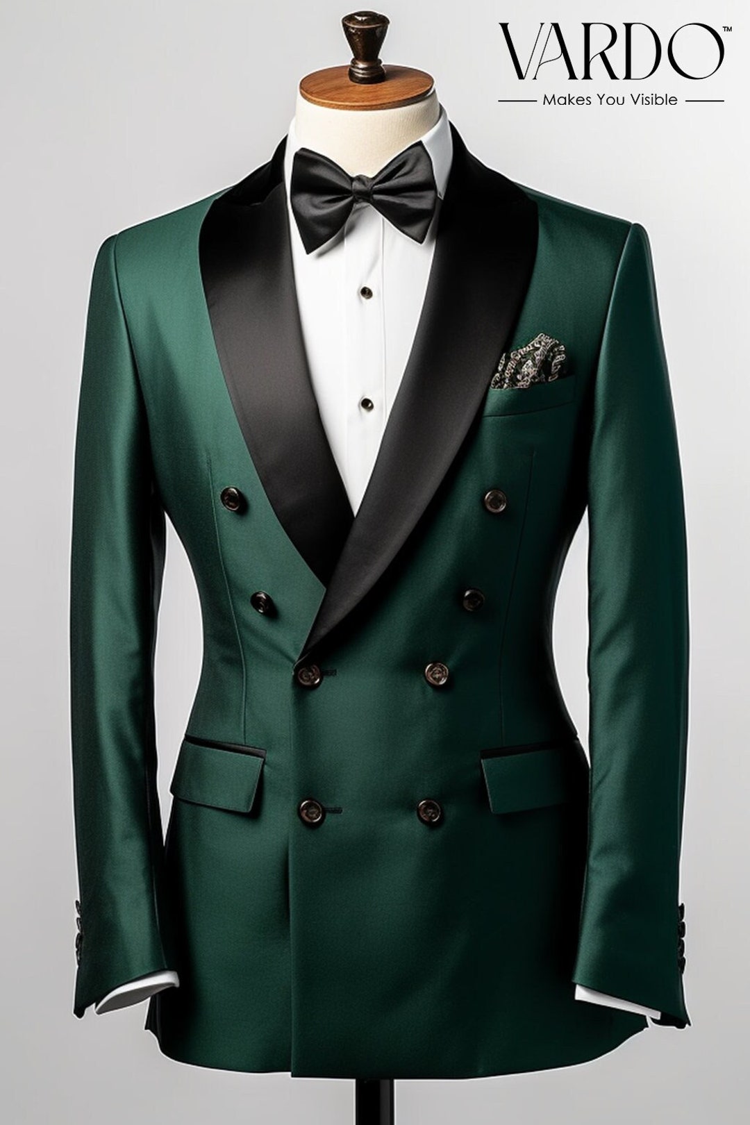 Dapper Style Men's Emerald Green Double Breasted Suit - Stylish Formal Attire- Tailored Suit ...