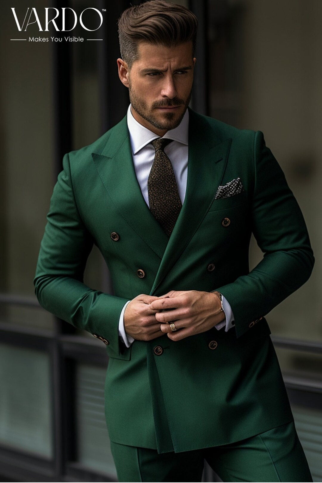 Classic Men's Green Double Breasted Suit | Stylish Tailored Jacket and ...