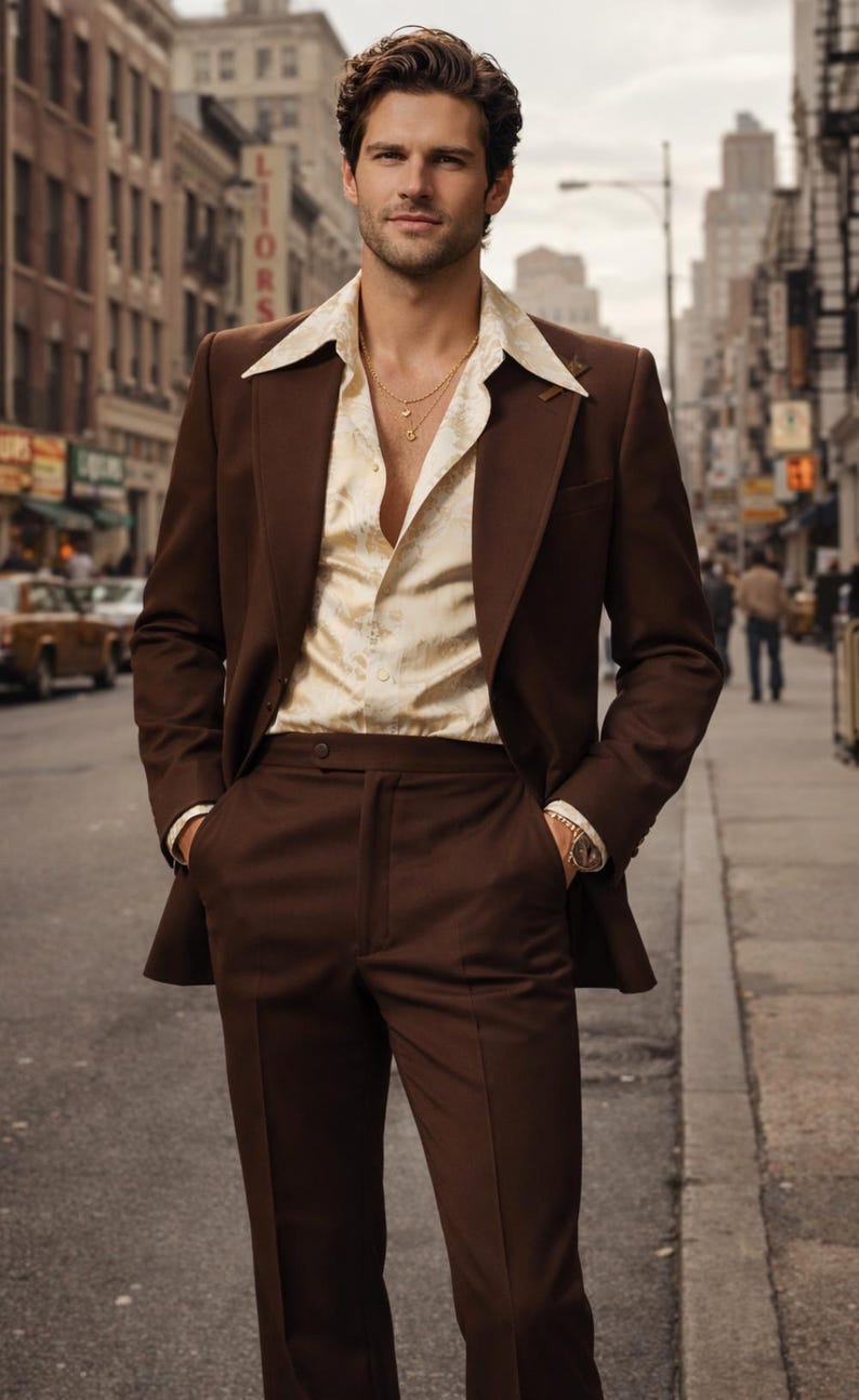 Chocolate Brown Men's Tailored Terry Rayon Suit, Retro Style - Etsy