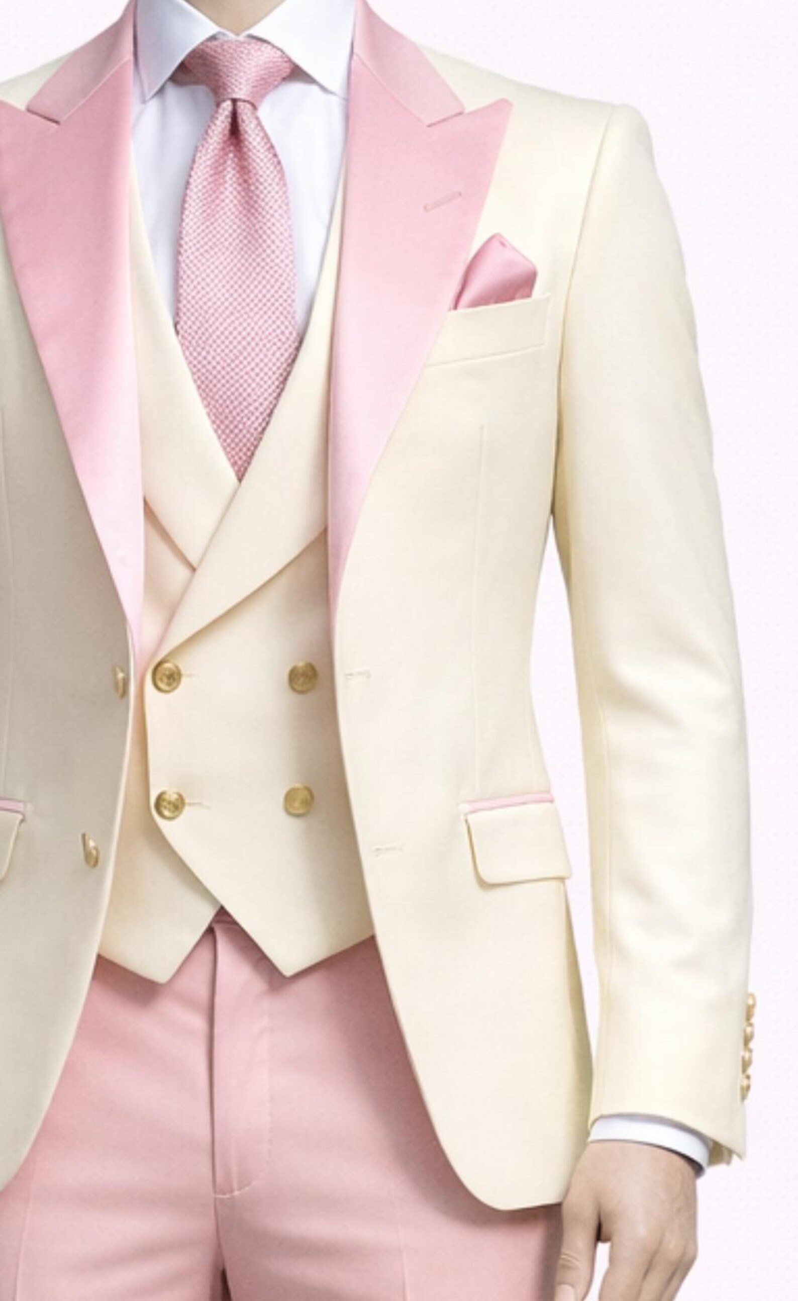 Men Tuxedo Suit – Ivory & Blush Pink 3 Piece Tuxedo | Luxury Groom ...