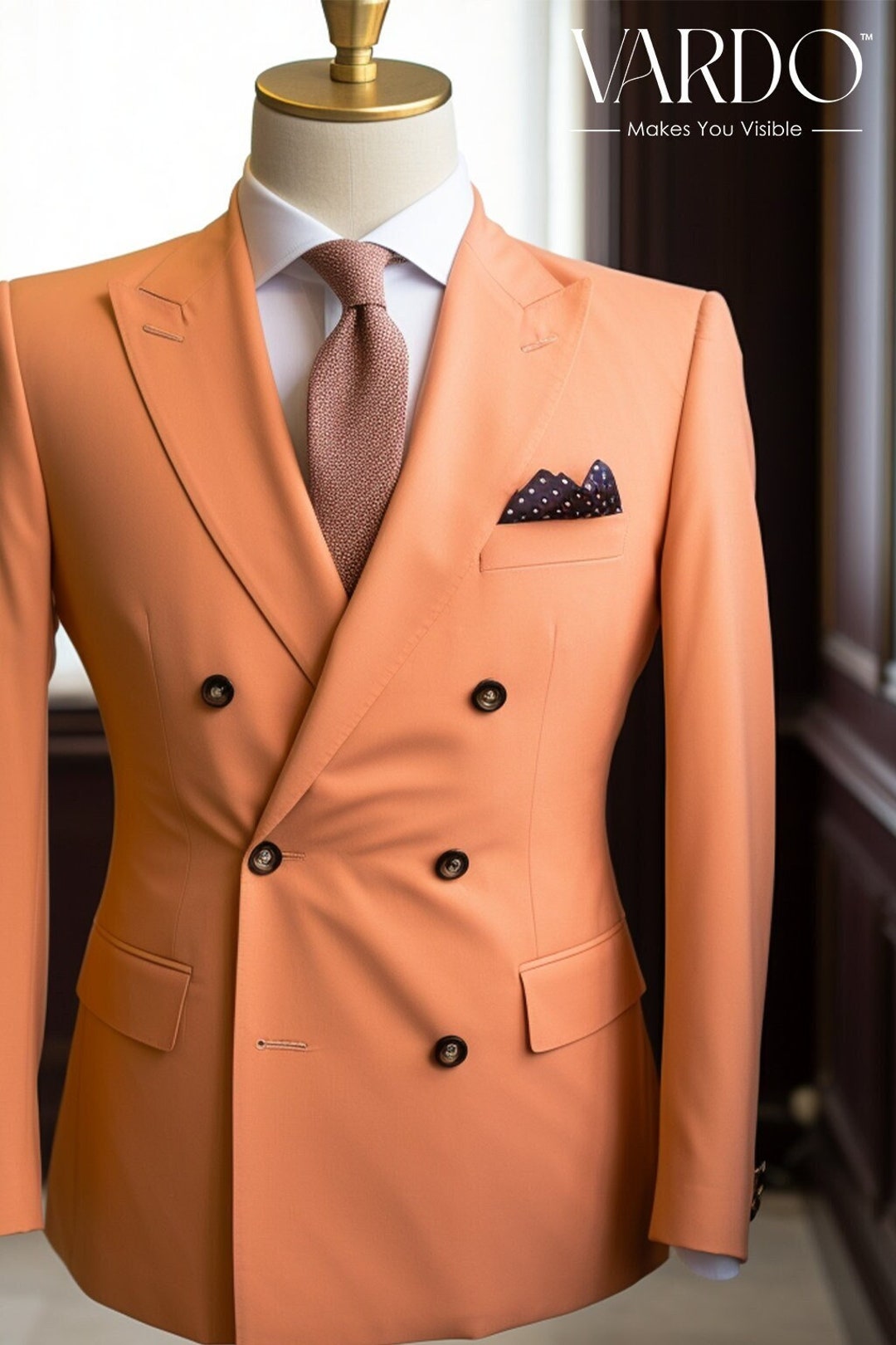 Men's Light Orange Double Breasted Suit for Men Premium Men's Wedding ...