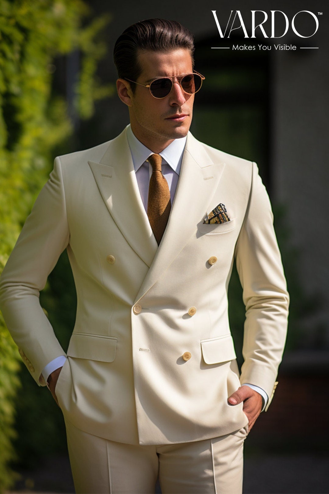 Men’s Ivory Double-breasted Suit – Classic Tailored Elegance - Etsy