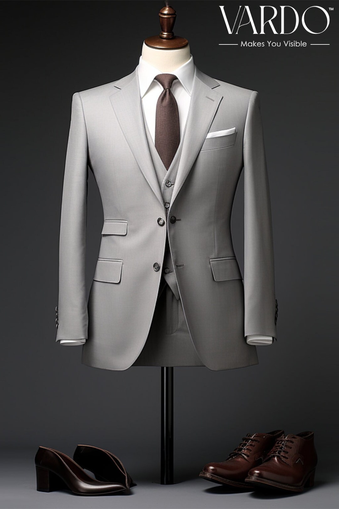 Modern Elegance: Men's Light Grey Three-piece Suit - Tailored Suit - the Rising Sun Store, Vardo ...