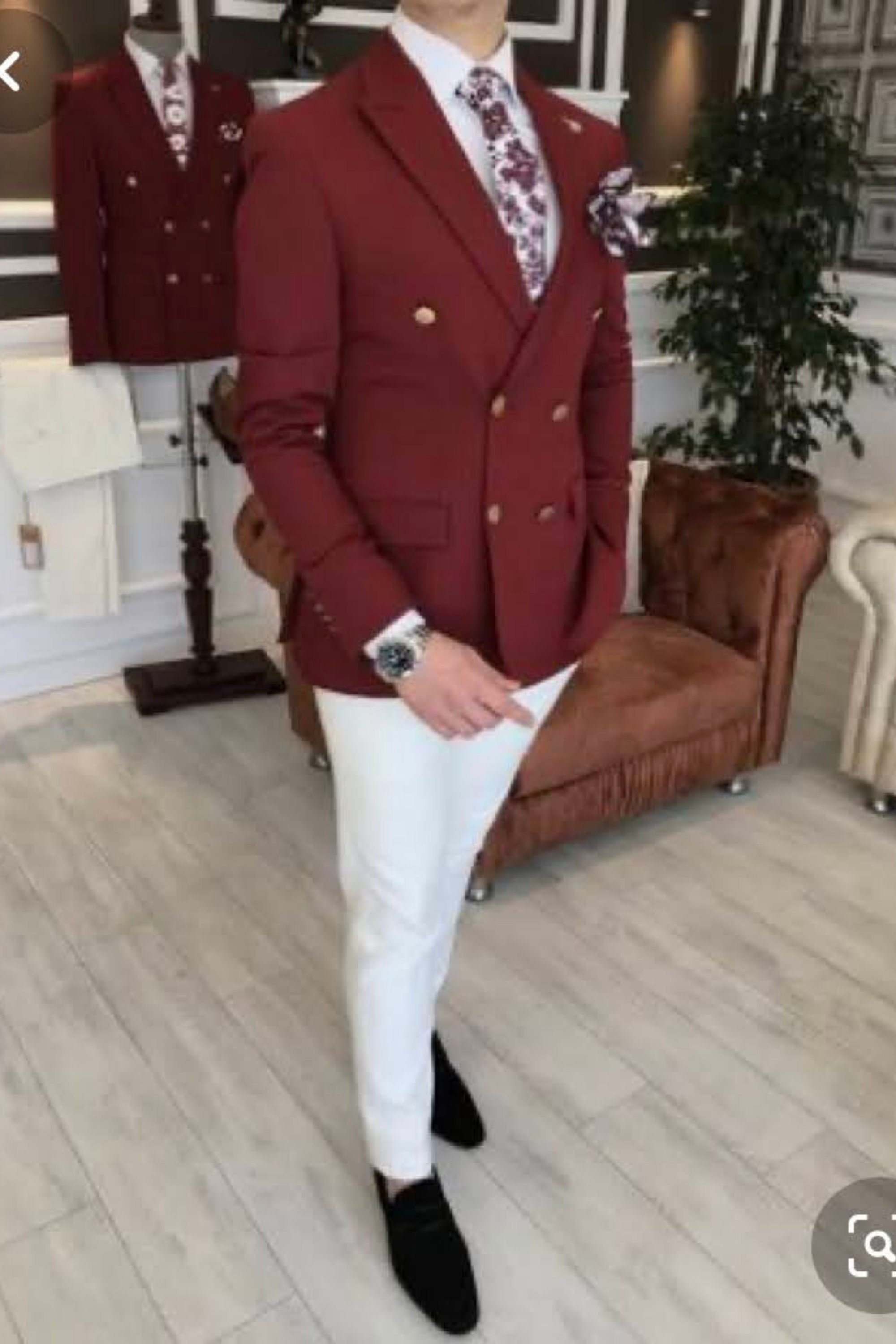 Double Breasted Suit Maroon Suits For Men Slim fit Suit 2 | Etsy