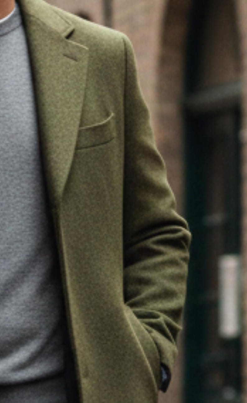 Olive Green Wool Overcoat for Men – Tailored Winter Long Coat, Formal ...