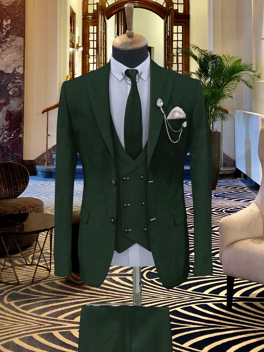 GREEN WEDDING Three Piece Suits for Men - Wedding Groom Suit - Elegant ...
