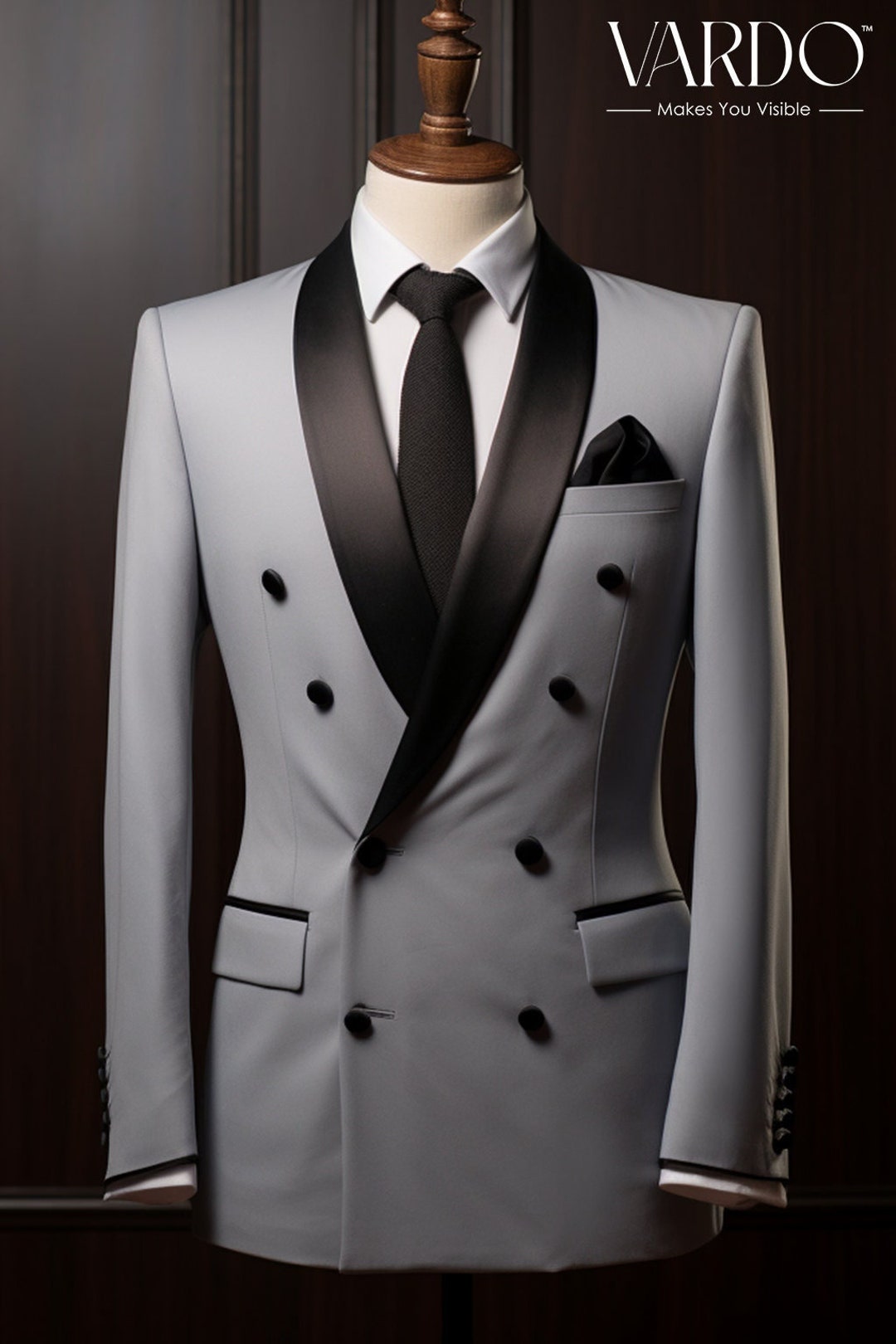 Grey Double Breasted Tuxedo Suit for Men, Formal Wedding & Party Wear ...