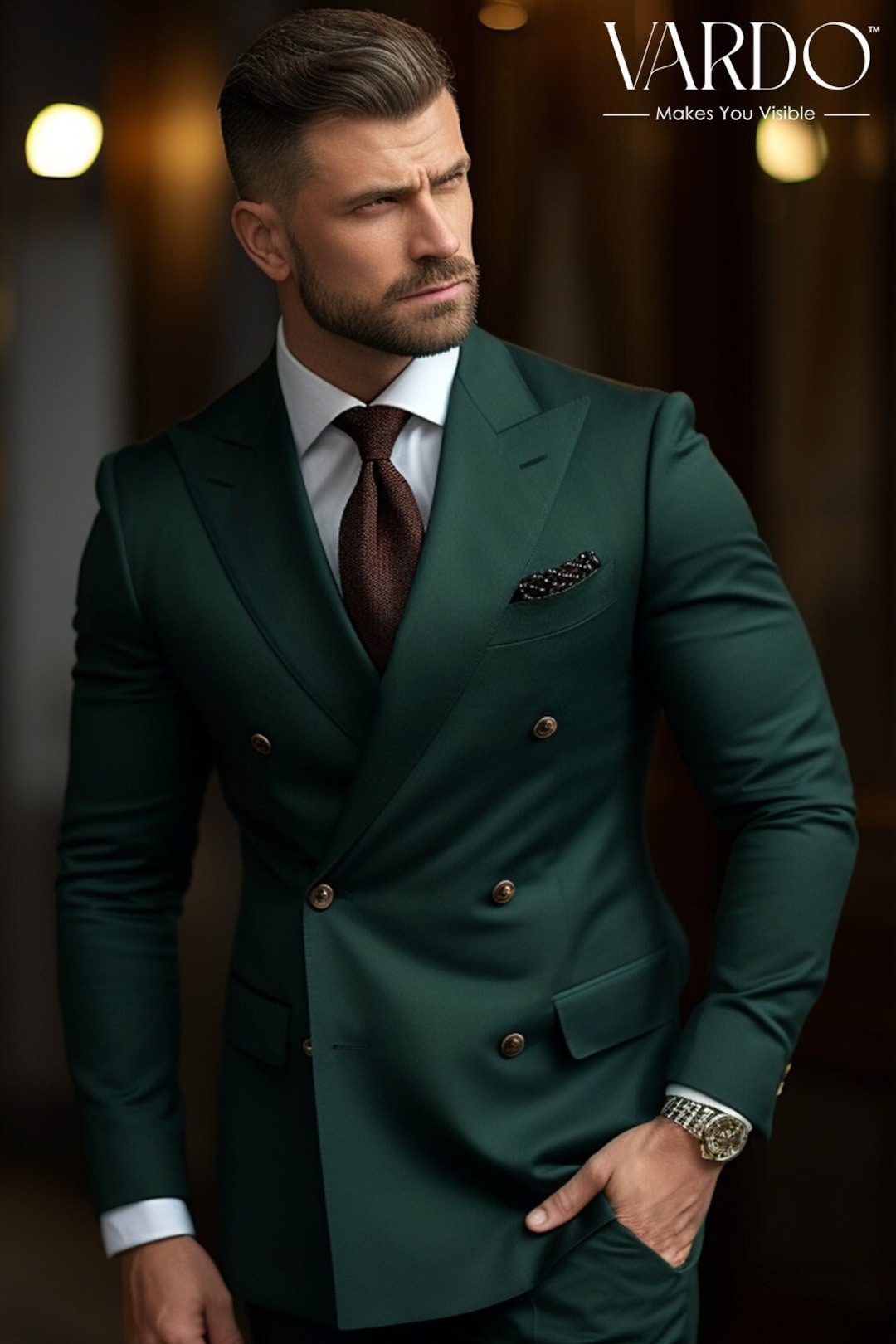 Dark Green Double Breasted Suit for Men, Elegant Wedding & Formal Wear ...