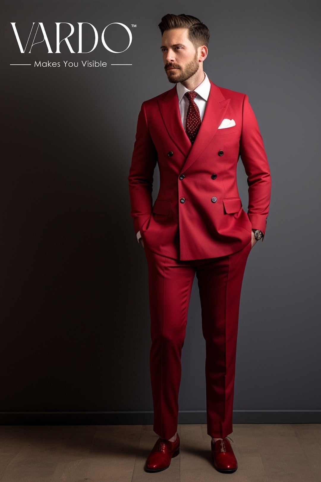 Men's Radiant Red Double-breasted Suit Bold Elegance Tailored to ...