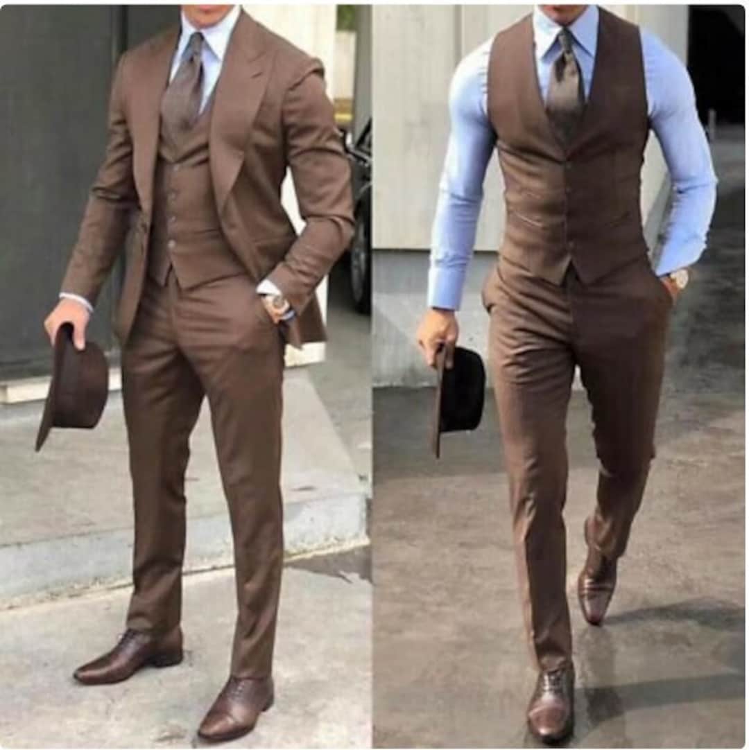 Suits for Men Brown, Men Suits 3 Piece, Slim Fit Suits, One Button ...