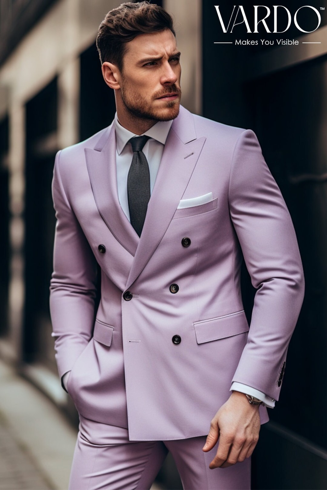 Elegant Light Purple Double Breasted Suit for Men - Stylish Wedding ...