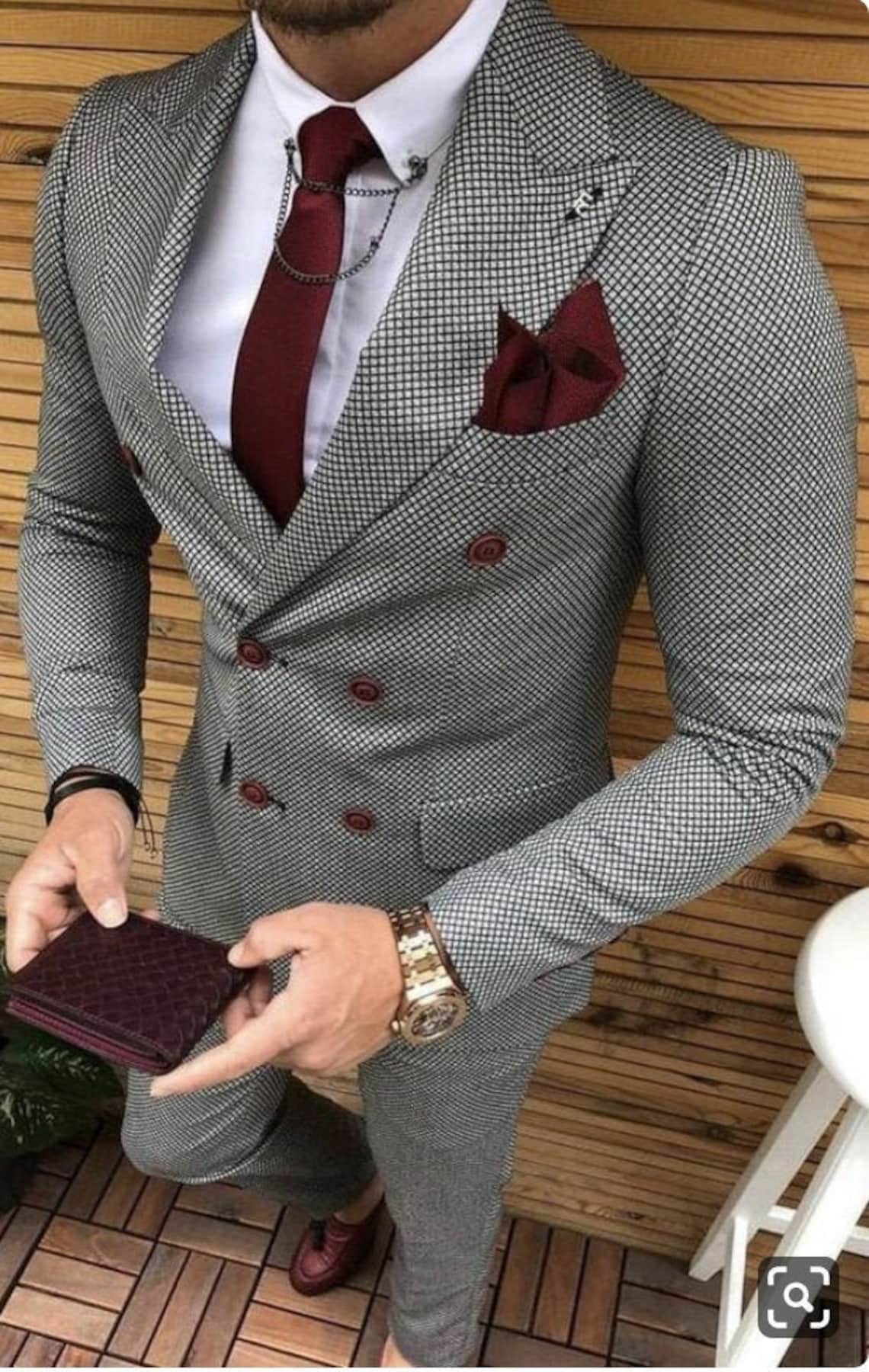 Double Breasted Suit Grey Suits for Men Slim Fit Suit 2 - Etsy