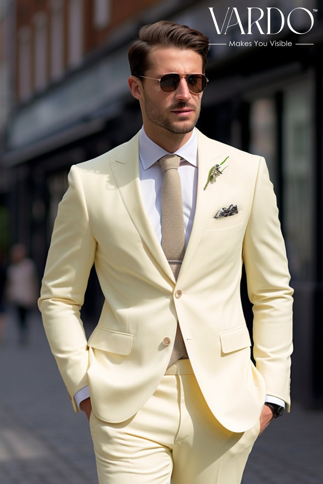 Premium Light Yellow Two Piece Suit for Men - Elegant Formal Wear ...