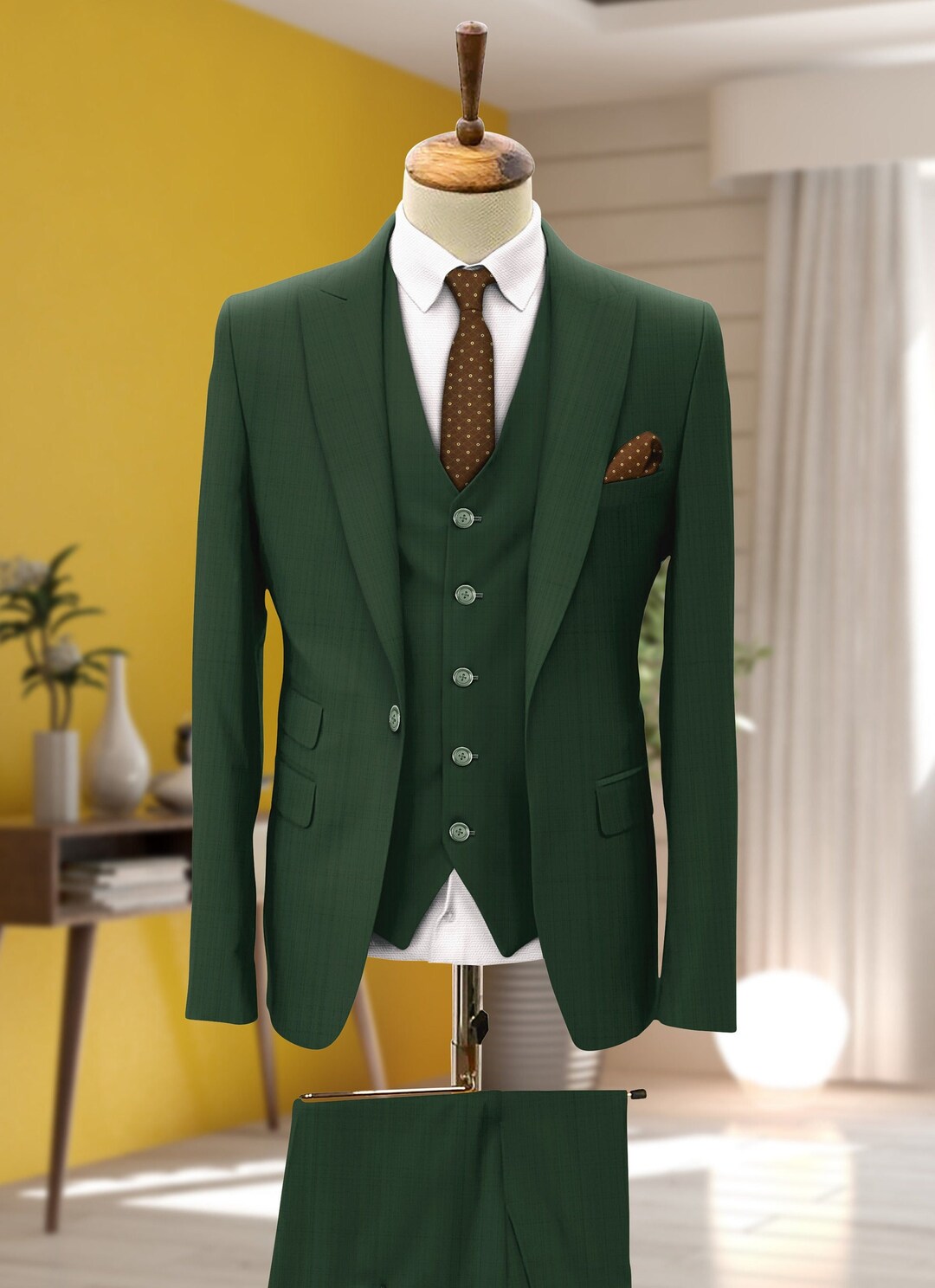 Men Suits, Suits for Men Dark Green Three Piece Wedding Suit, Formal ...