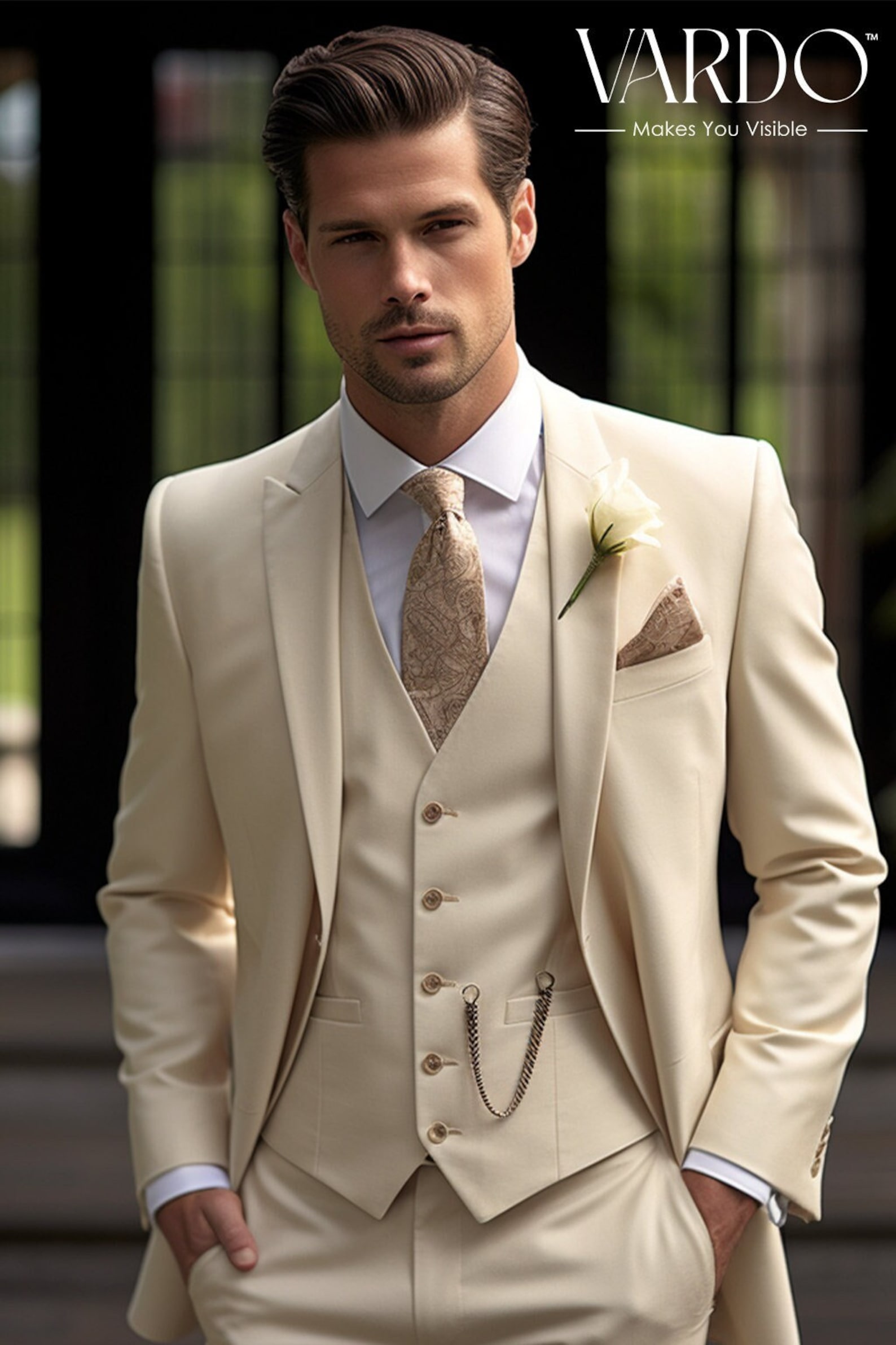 Men’s Cream 3 Piece Suit – Slim Fit Wedding and Formal Wear - Etsy