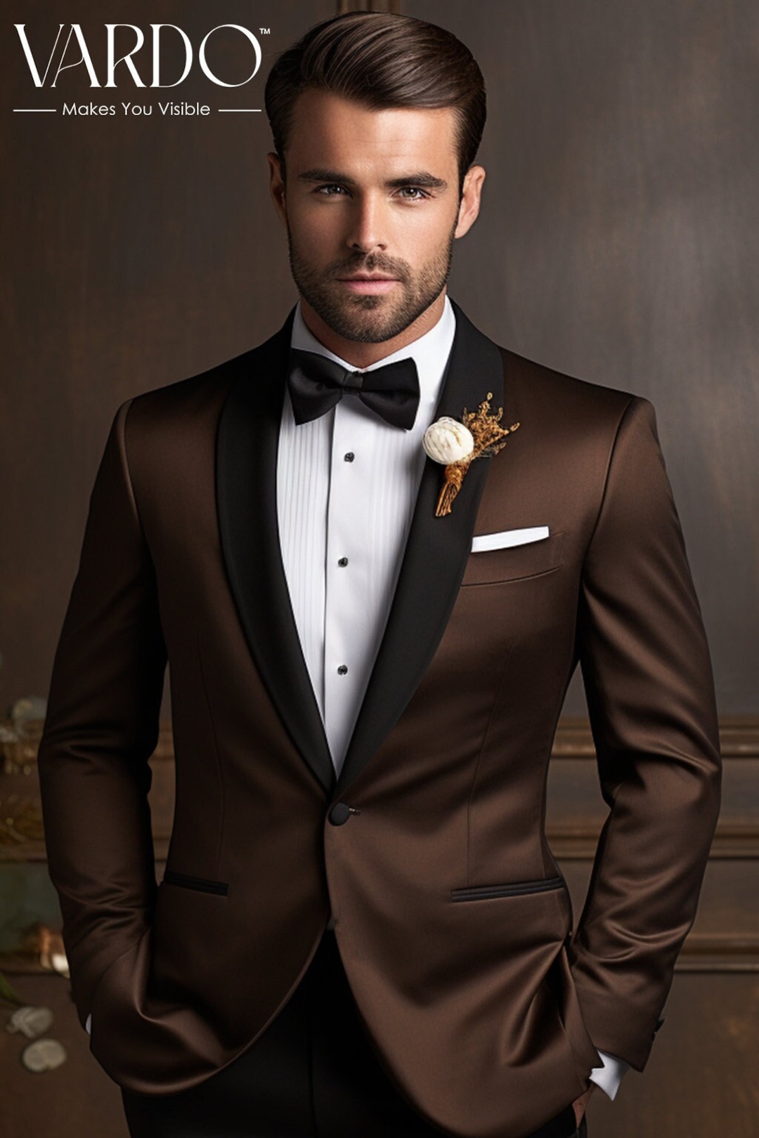 Men’s Elegant Chocolate Brown Two Piece Tuxedo Suit – Slim Fit Wedding ...