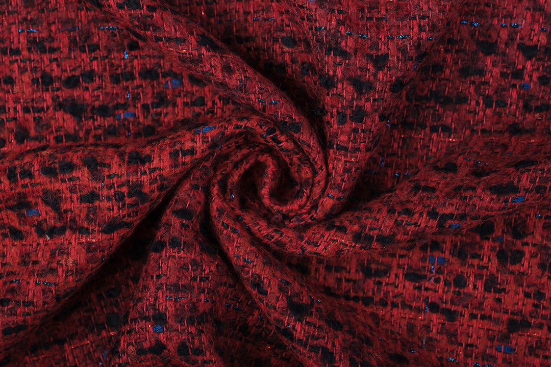 100% WOOL Tweed by the Yard / Red Wool Tweed 530 Gr / Fabric Tweed Made ...