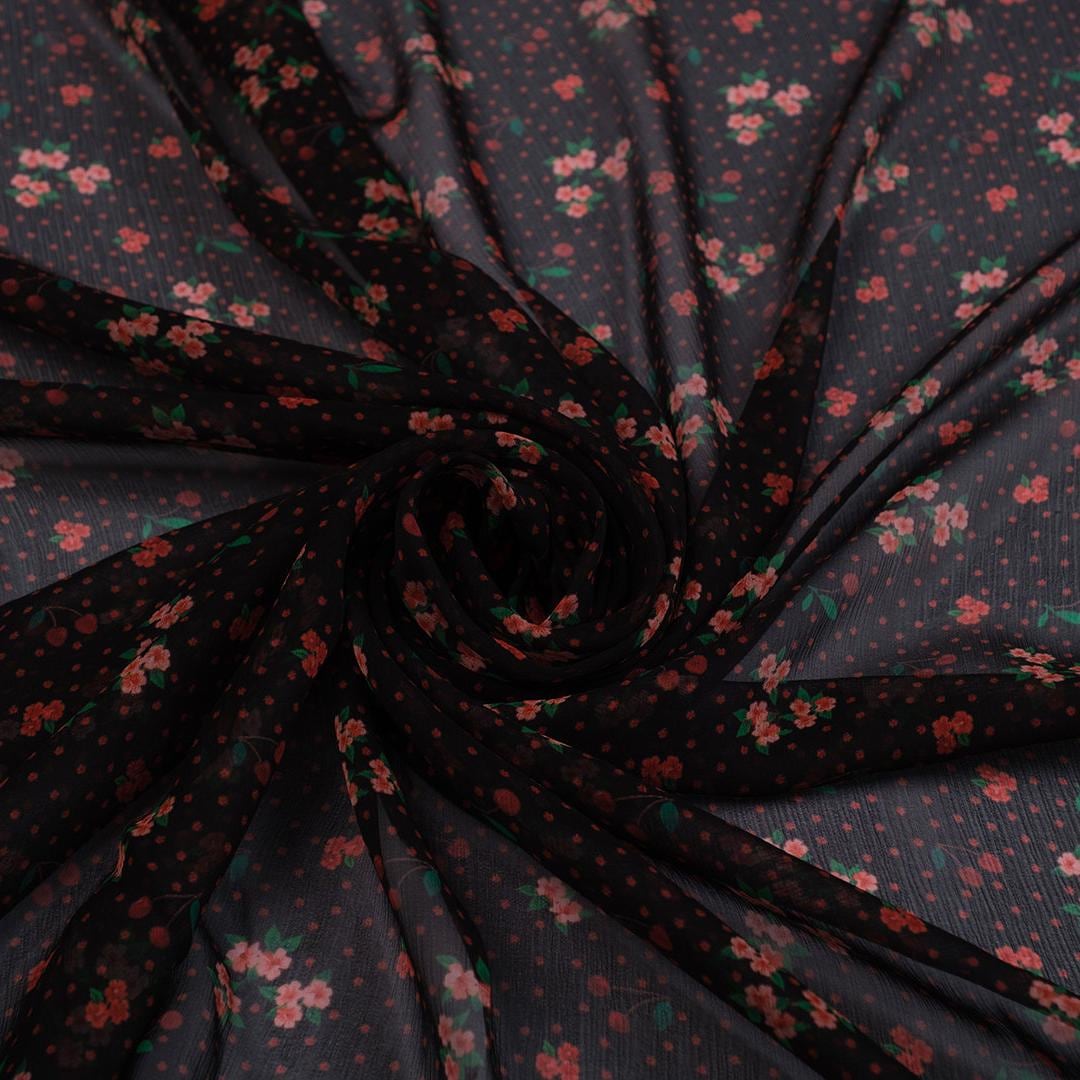 Italian SILK Fabric by the Yard / Meter Designer Silk Chiffon Flora ...