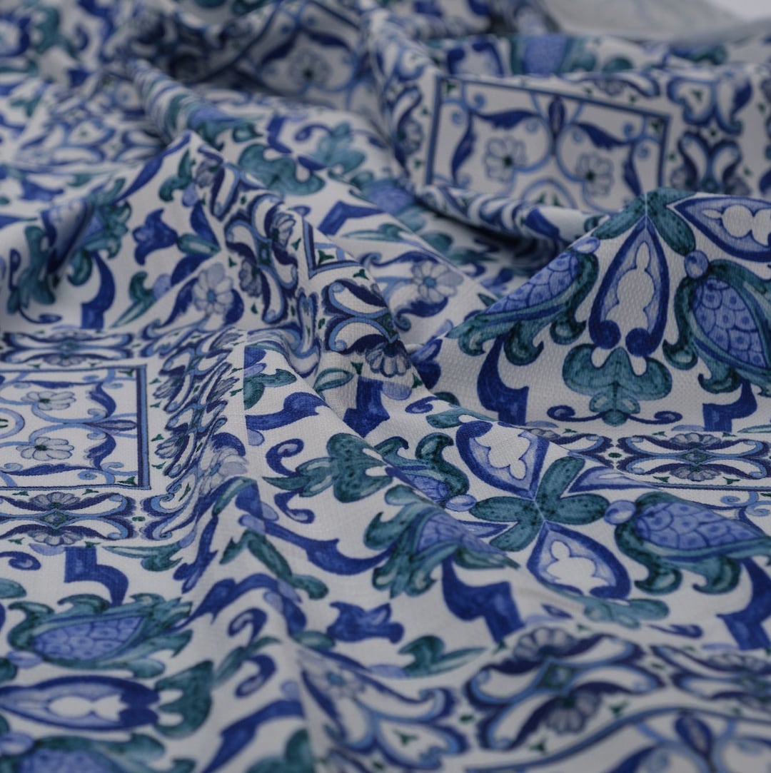 Italian Cotton Fabric by the Yard Designer Fabric Cotton MAIOLICA Print ...