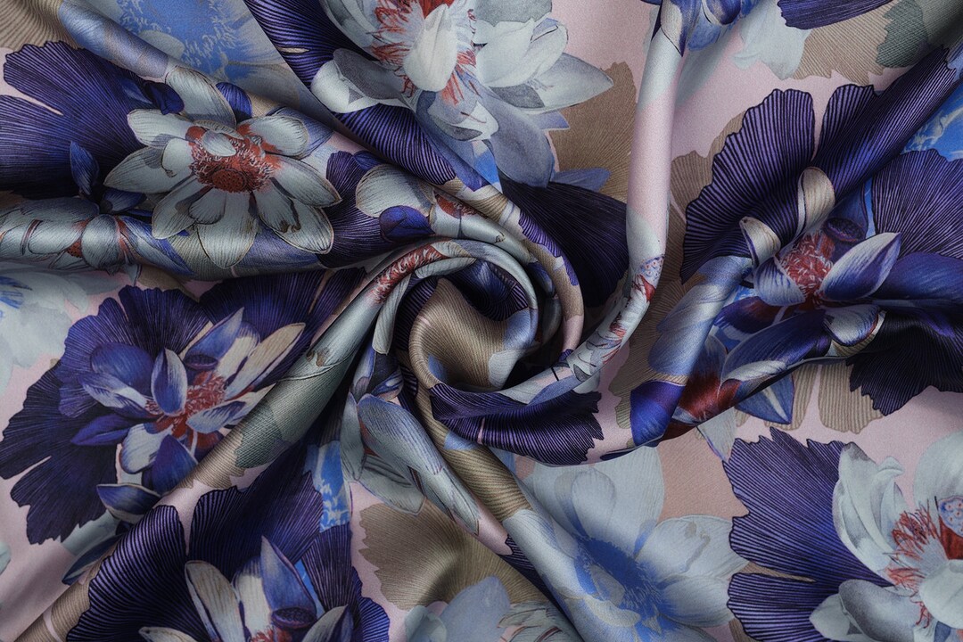 Designer Italian Fabrics Pure Silk Satin 100% Flowers Print / - Etsy