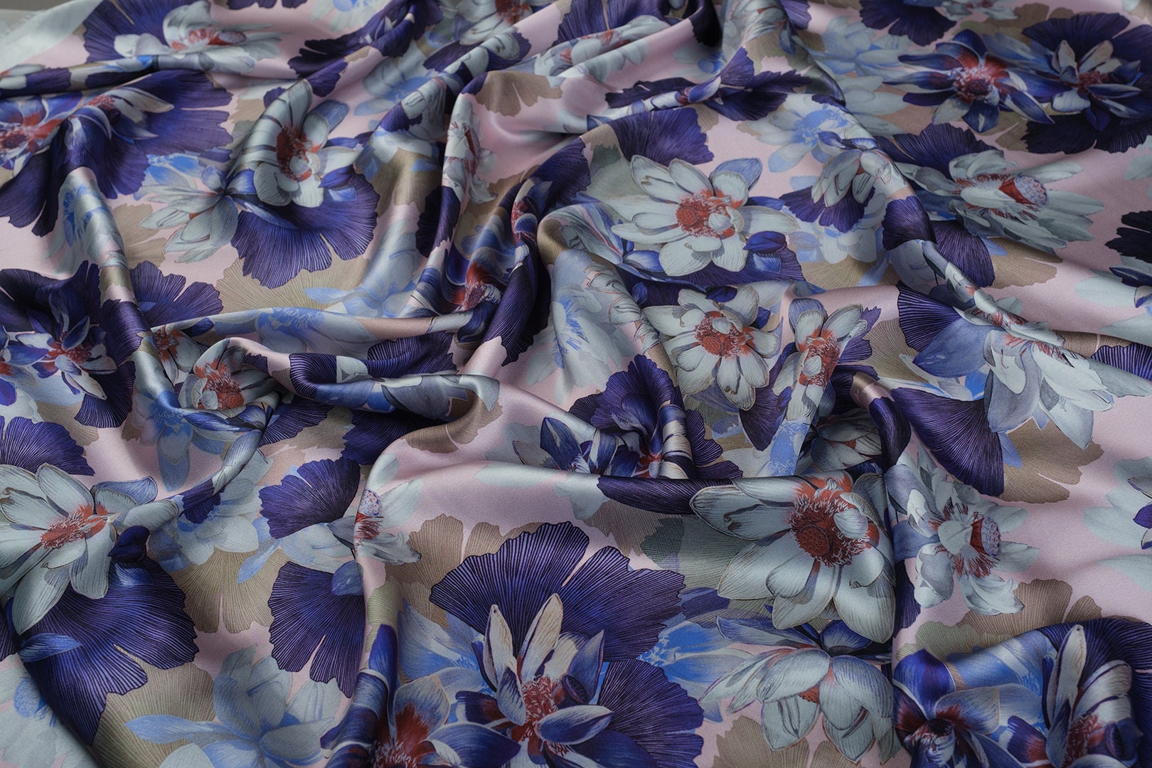Designer Italian Fabrics Pure Silk Satin 100% Flowers Print / - Etsy